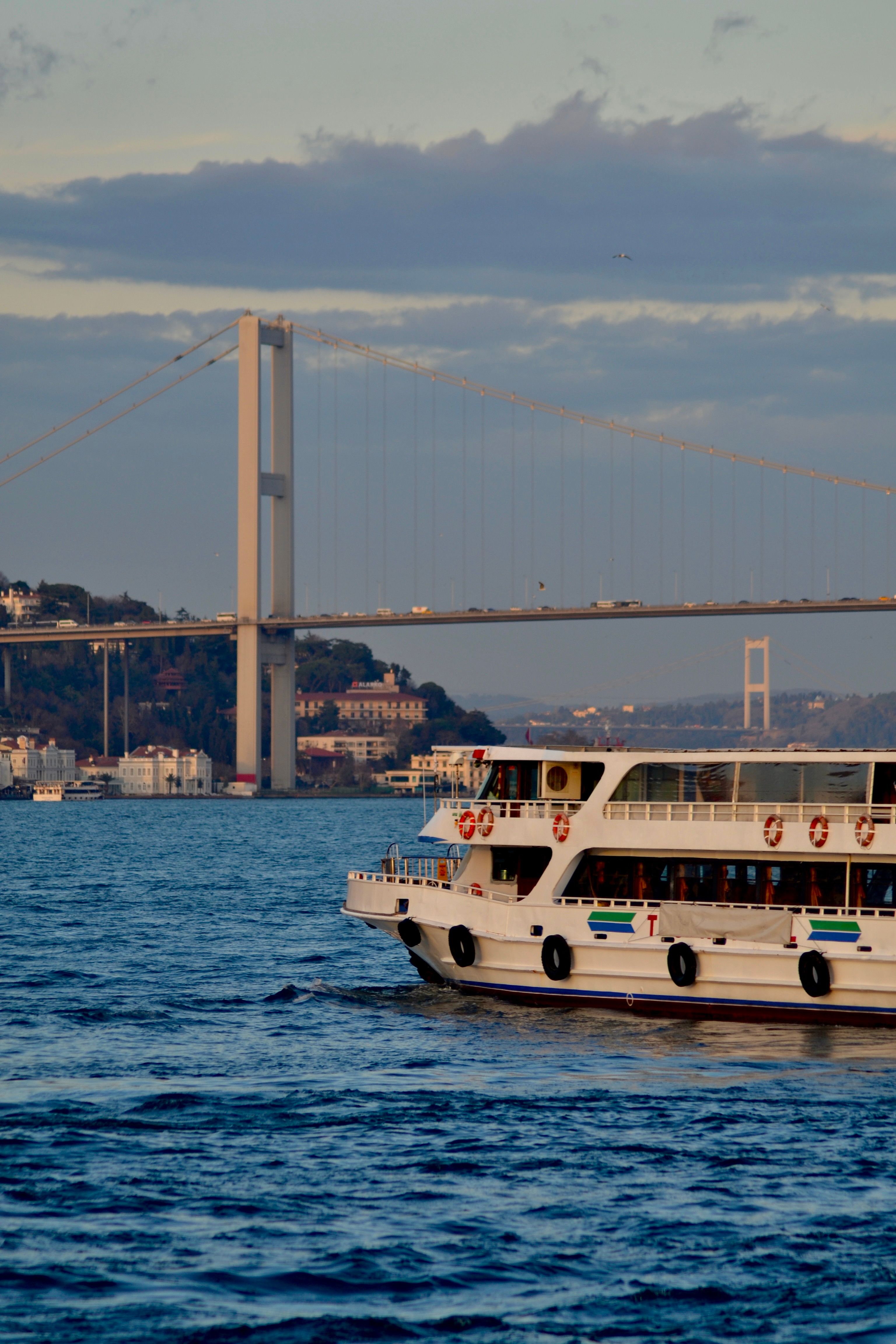 Bosphorus Cruise Ferry with Bridge View · Free Stock Photo