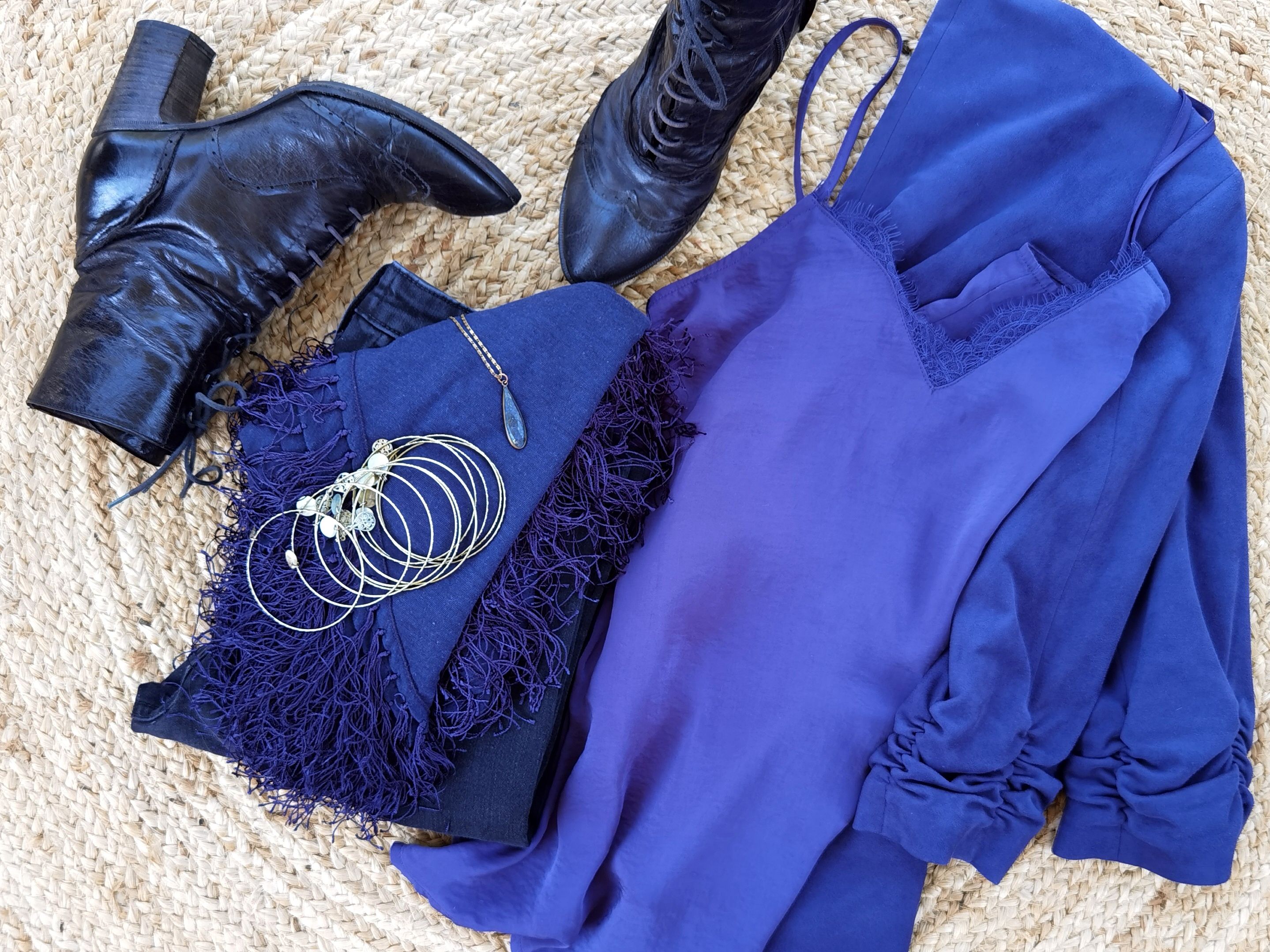 Elegant Black Boots and Blue Outfit Flat Lay · Free Stock Photo