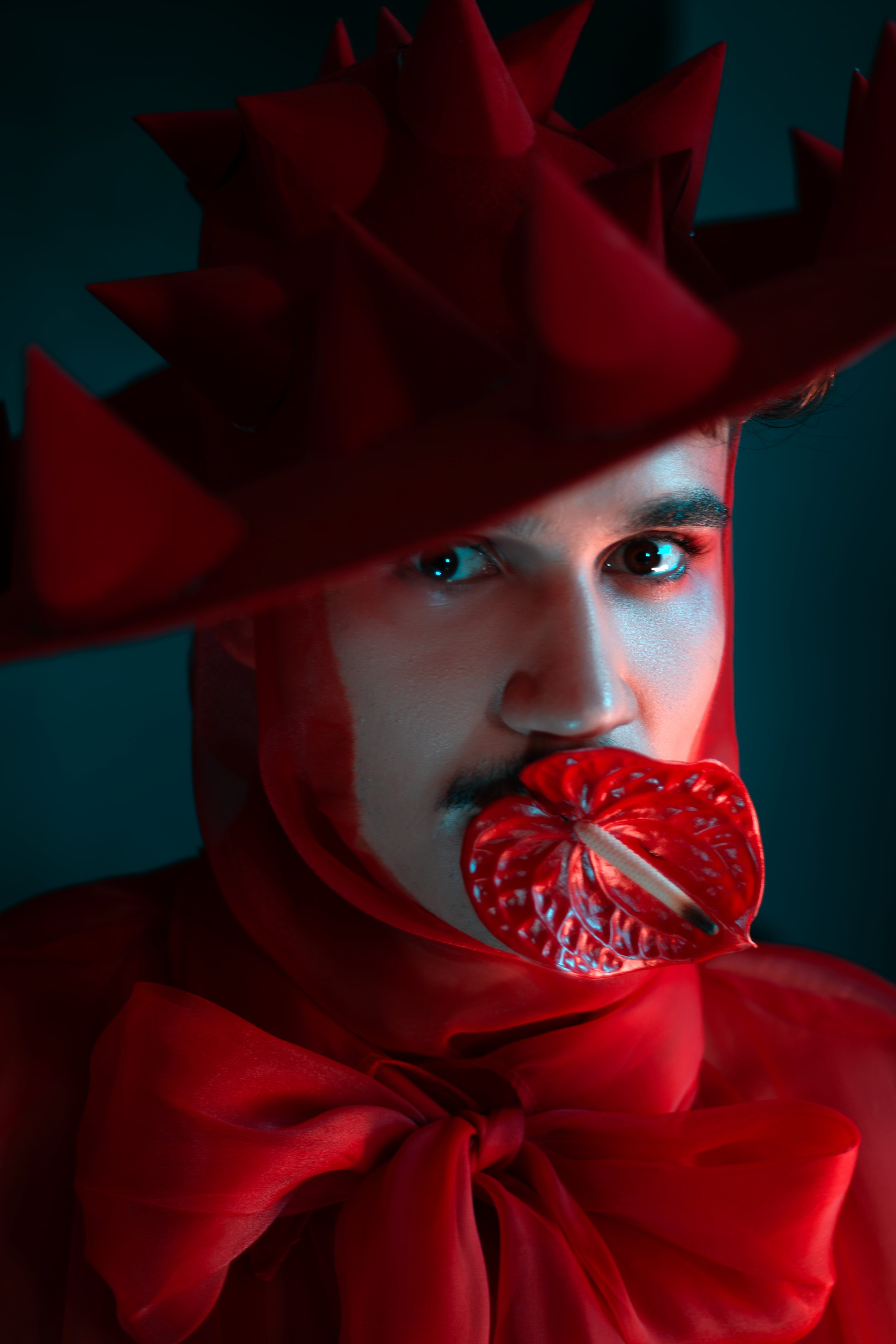Artistic Portrait with Red Fantasy Costume and Props · Free Stock Photo