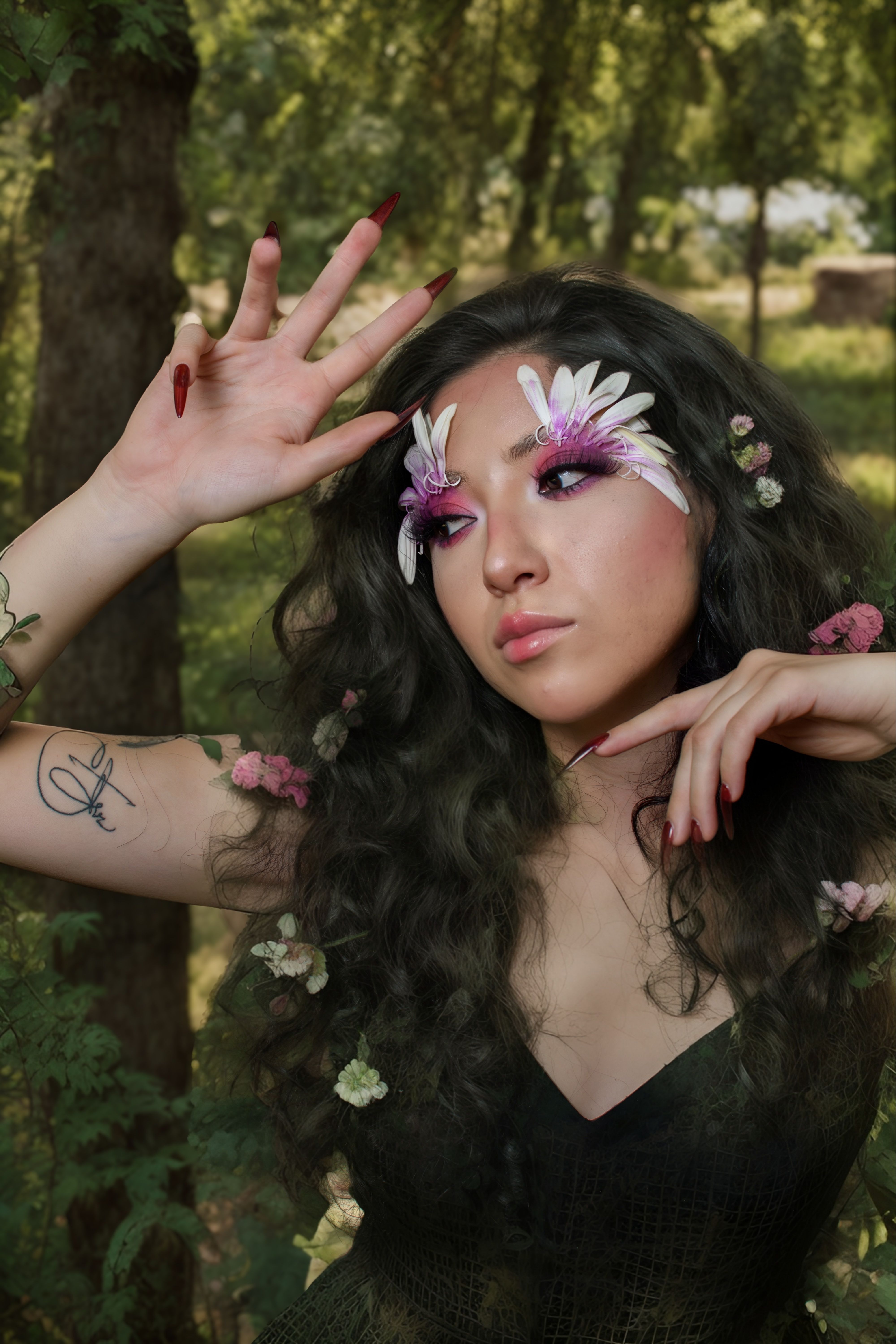 Woman with Floral Makeup in Forest Setting · Free Stock Photo