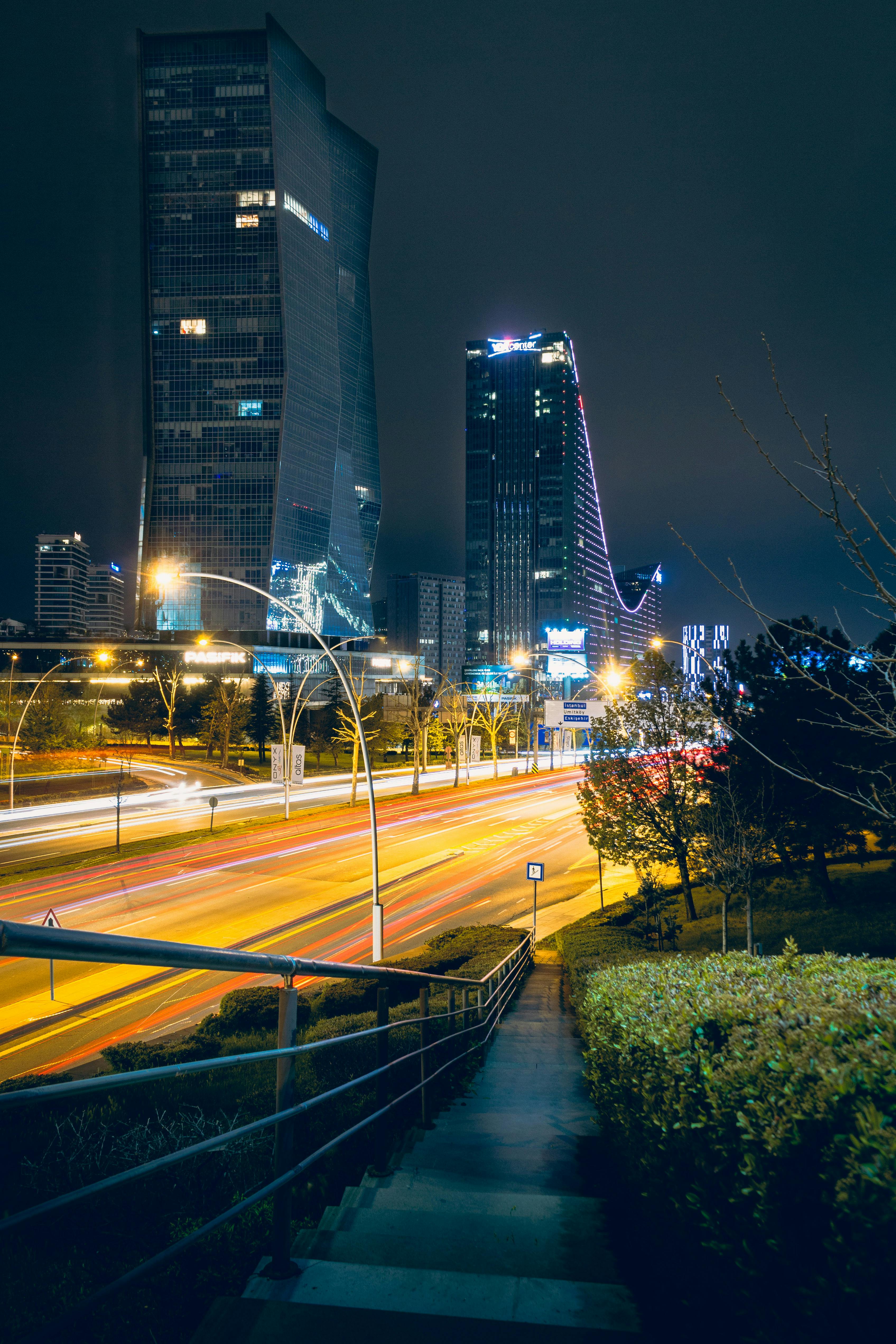 Night View of Skyscrapers and Traffic in Ankara · Free Stock Photo