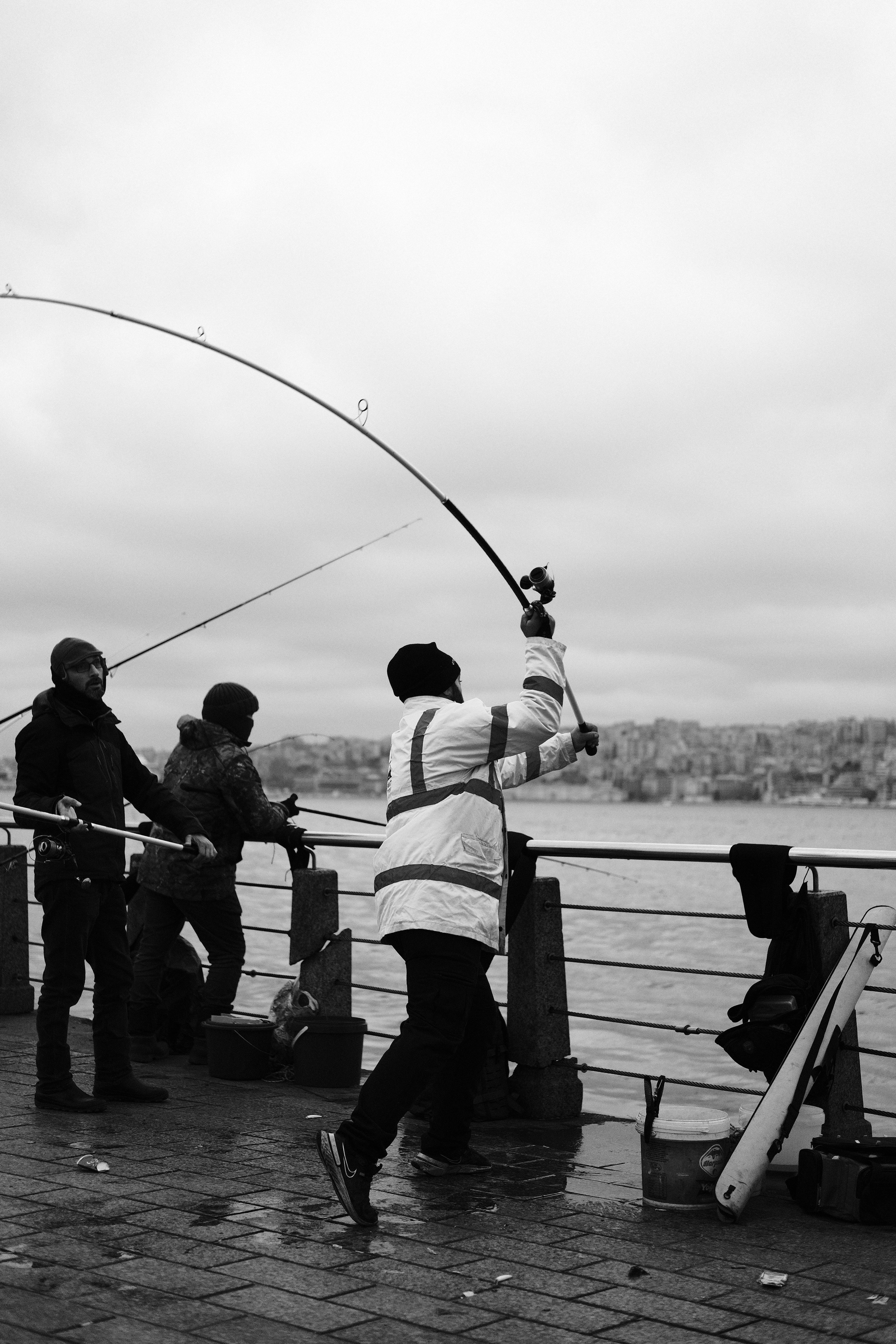 Fishermen Casting Lines from Urban Pier · Free Stock Photo