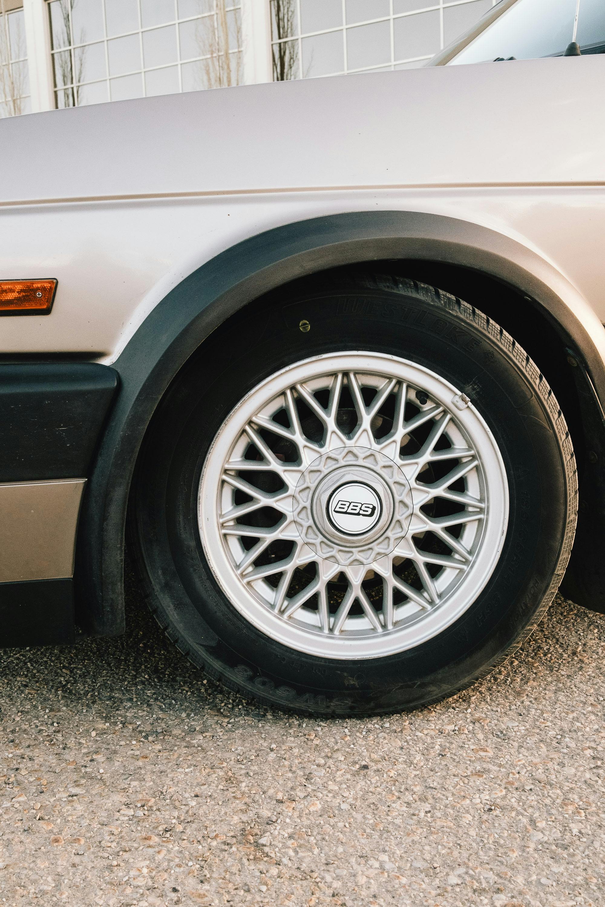 Close-Up of Vintage Car Wheel with BBS Rim · Free Stock Photo