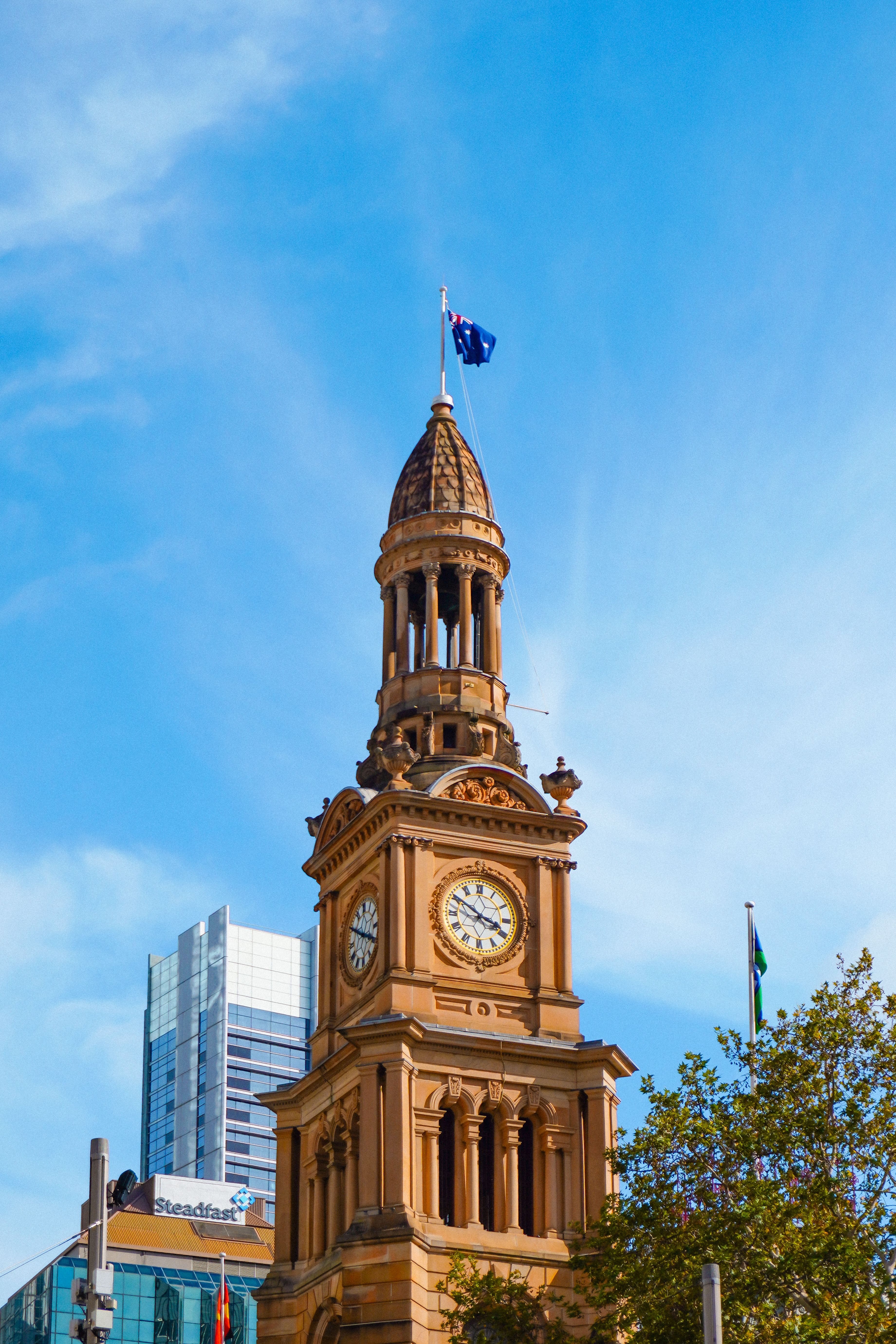 Sydney Town Hall Tower Against Clear Blue Sky · Free Stock Photo