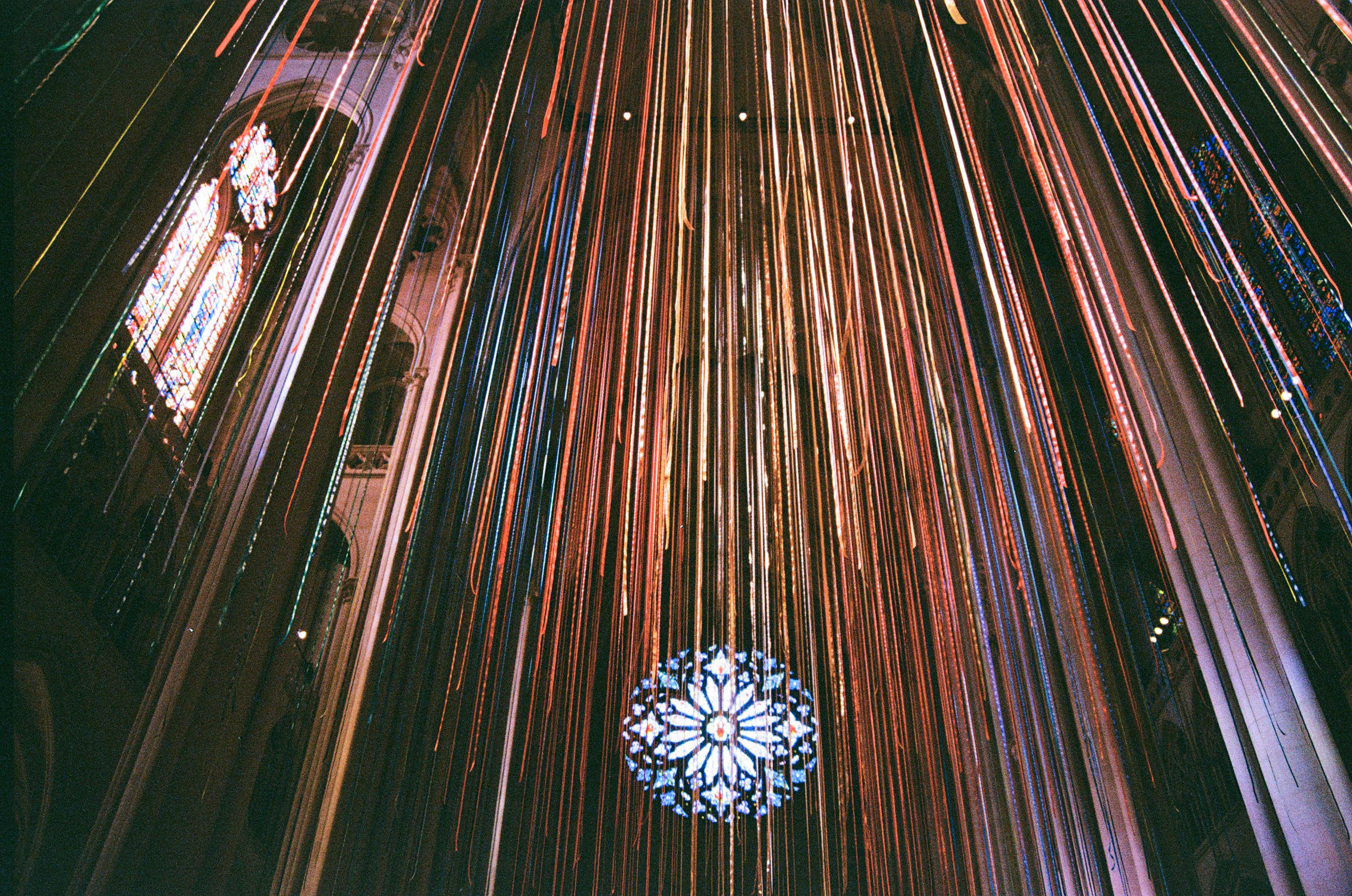 Vibrant Light Installation in Gothic Interior · Free Stock Photo