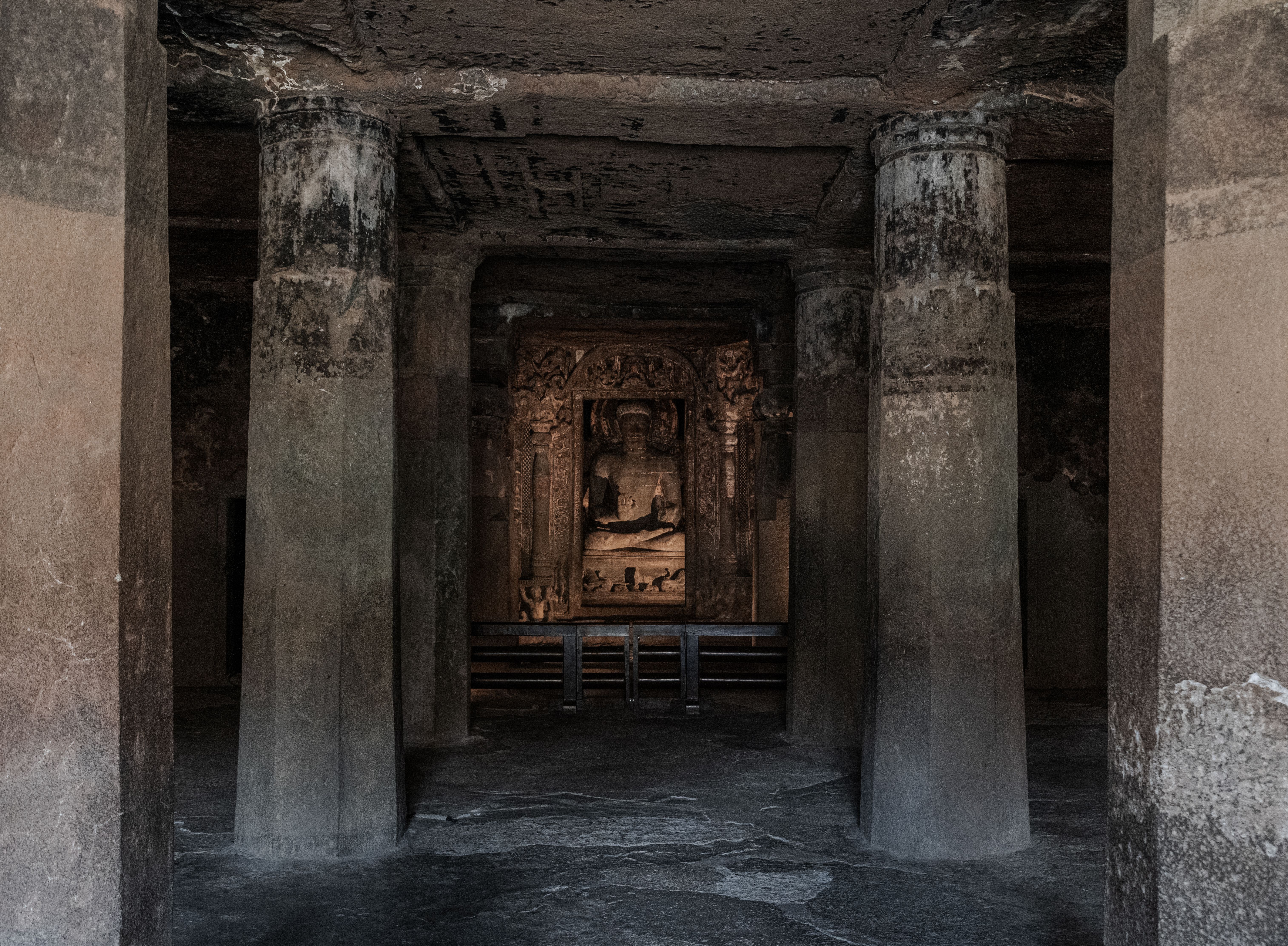 Historic Ajanta Caves Interior with Ancient Statue · Free Stock Photo
