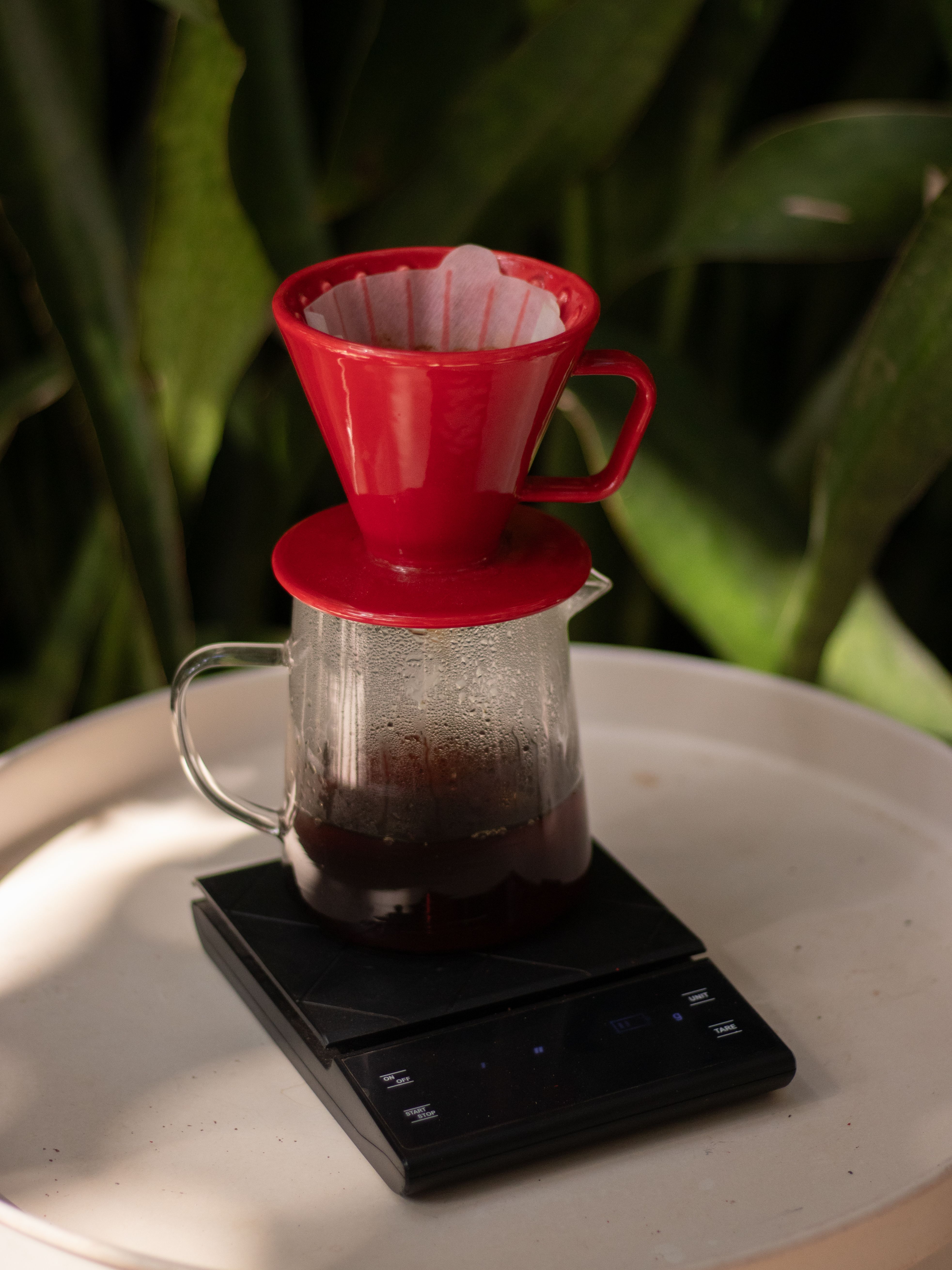 Drip Coffee Maker with Red Filter Cone · Free Stock Photo