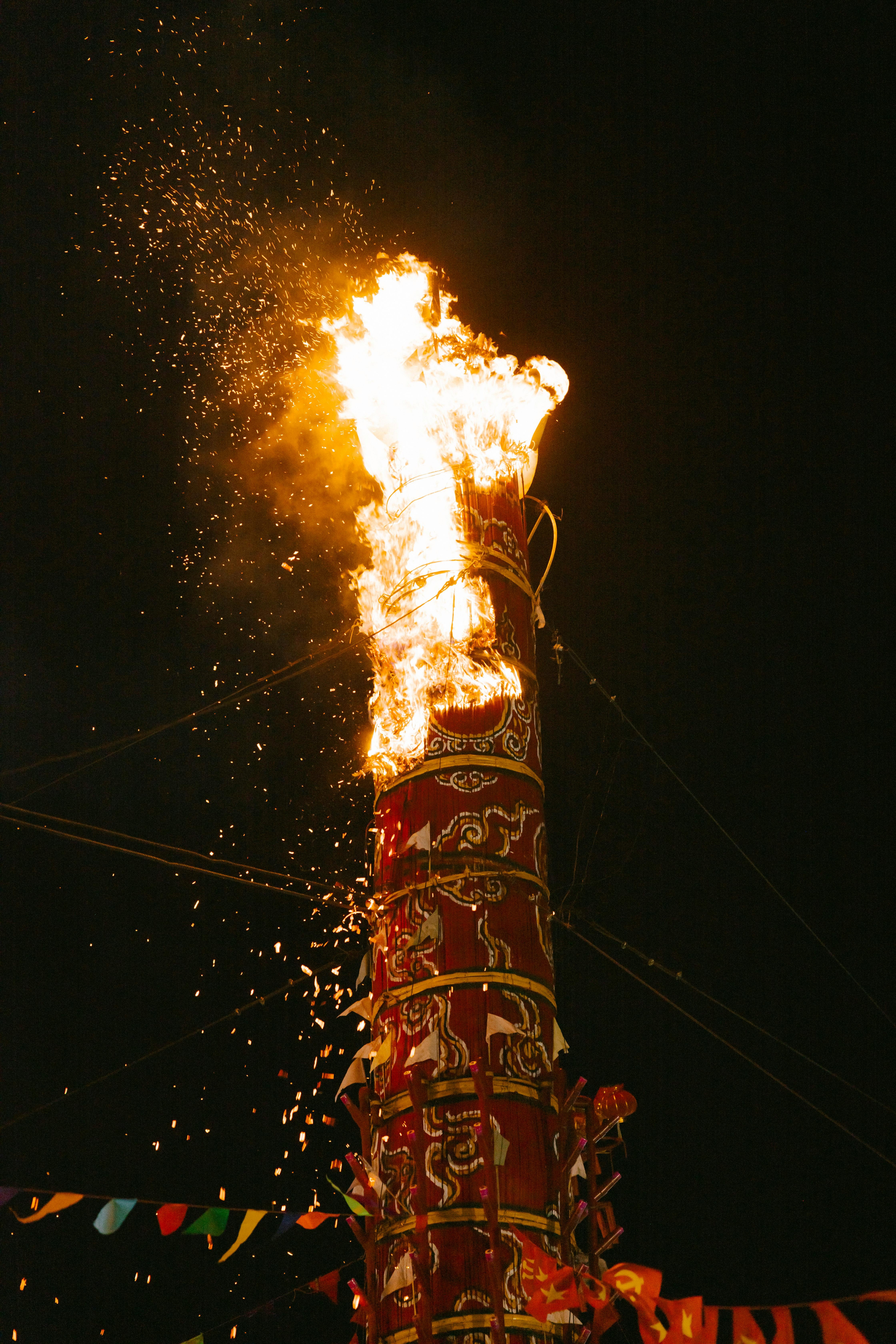 Traditional Tower Burning Ceremony at Night · Free Stock Photo