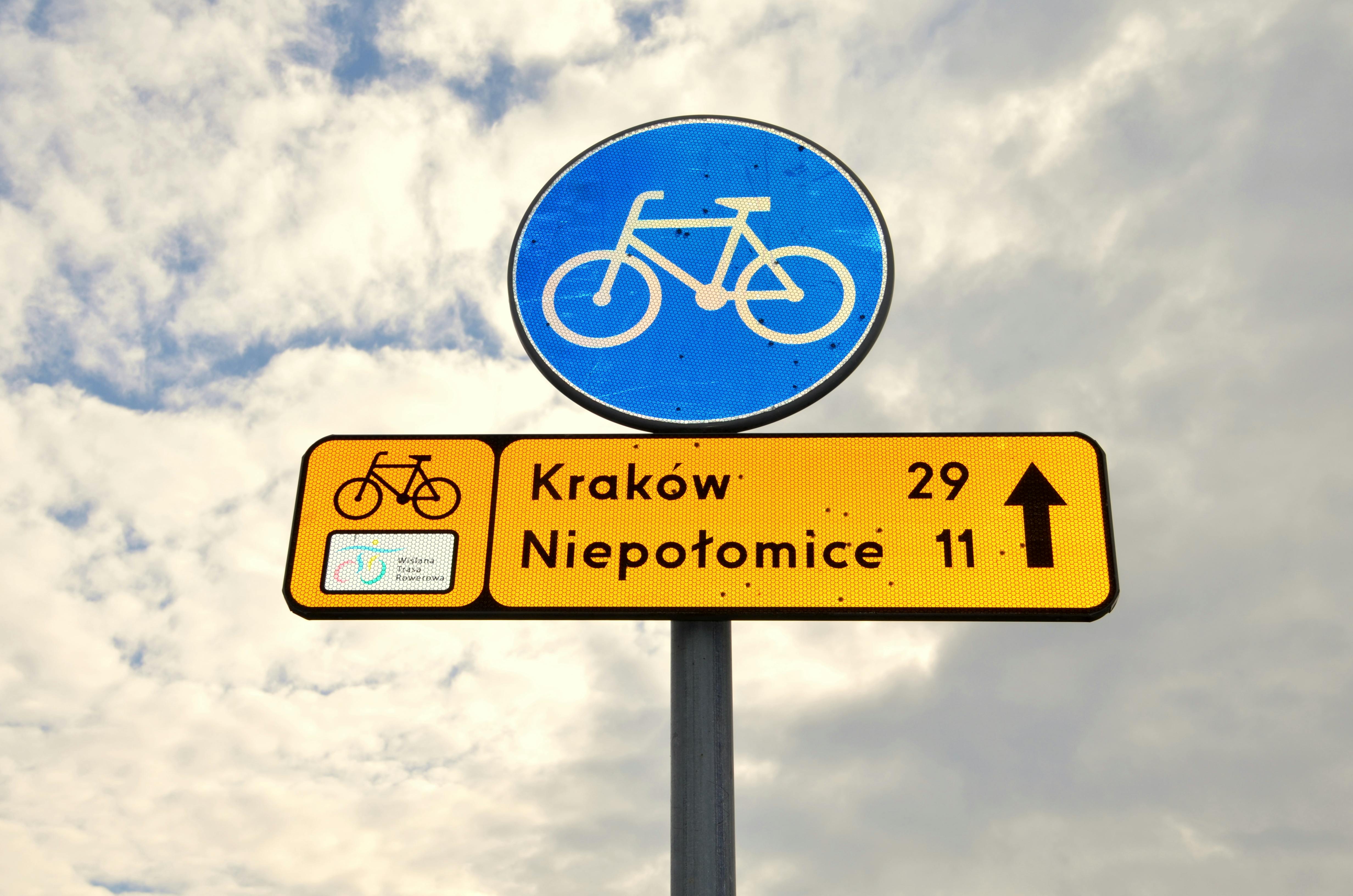 Bicycle Route Signage with Kraków Direction · Free Stock Photo