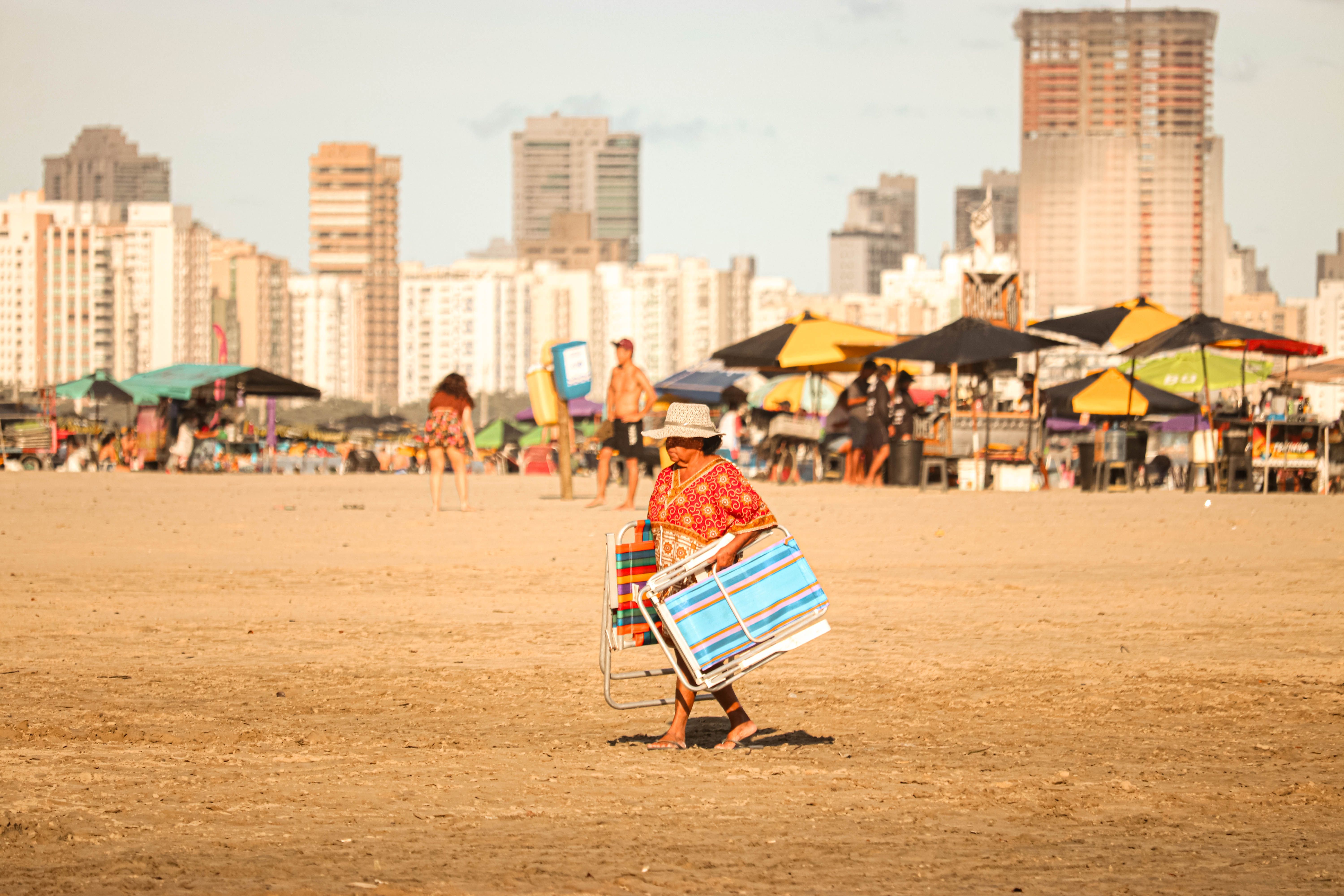 Urban Beach Scene with Skyline Backdrop · Free Stock Photo