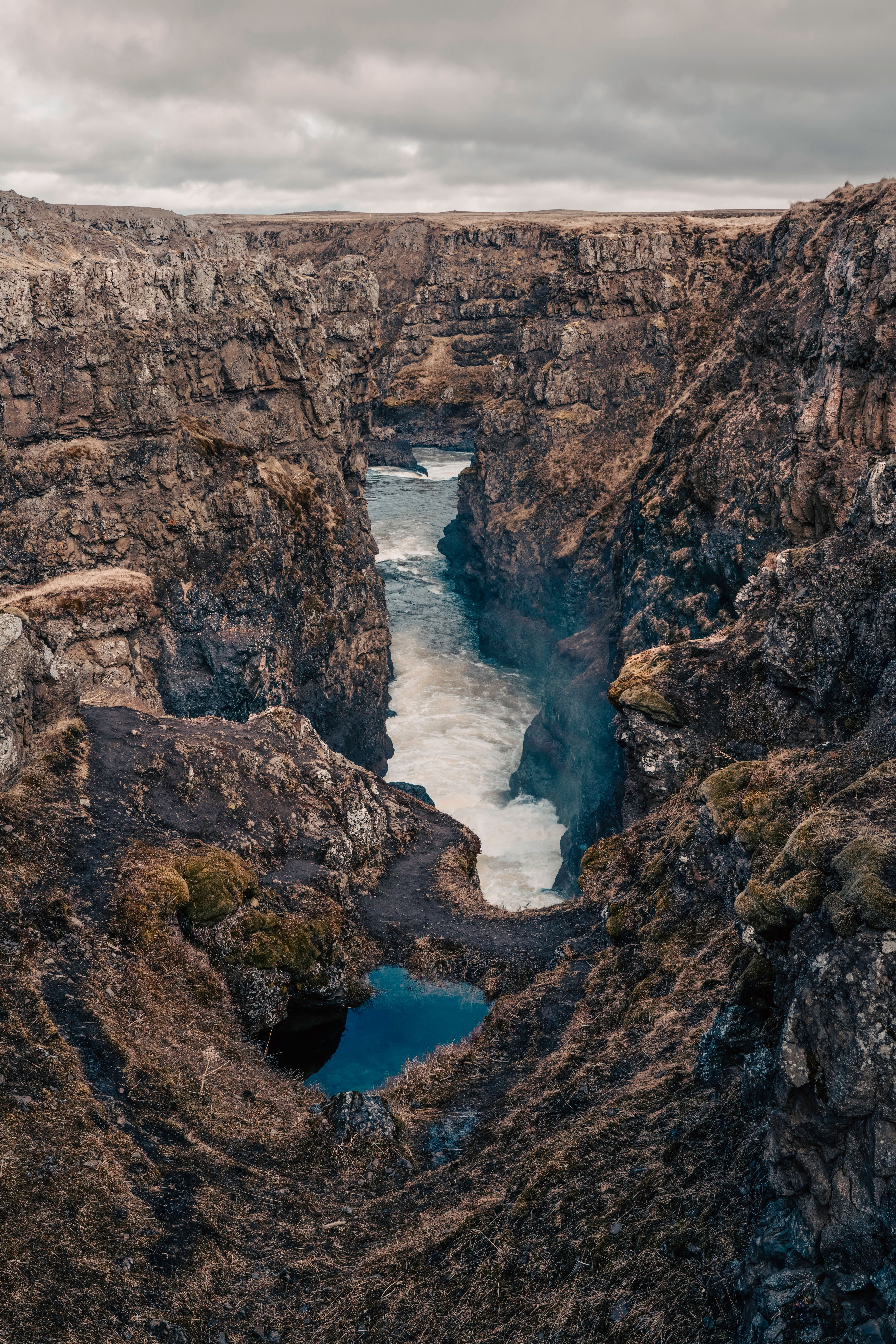 Dramatic Icelandic Gorge with River · Free Stock Photo