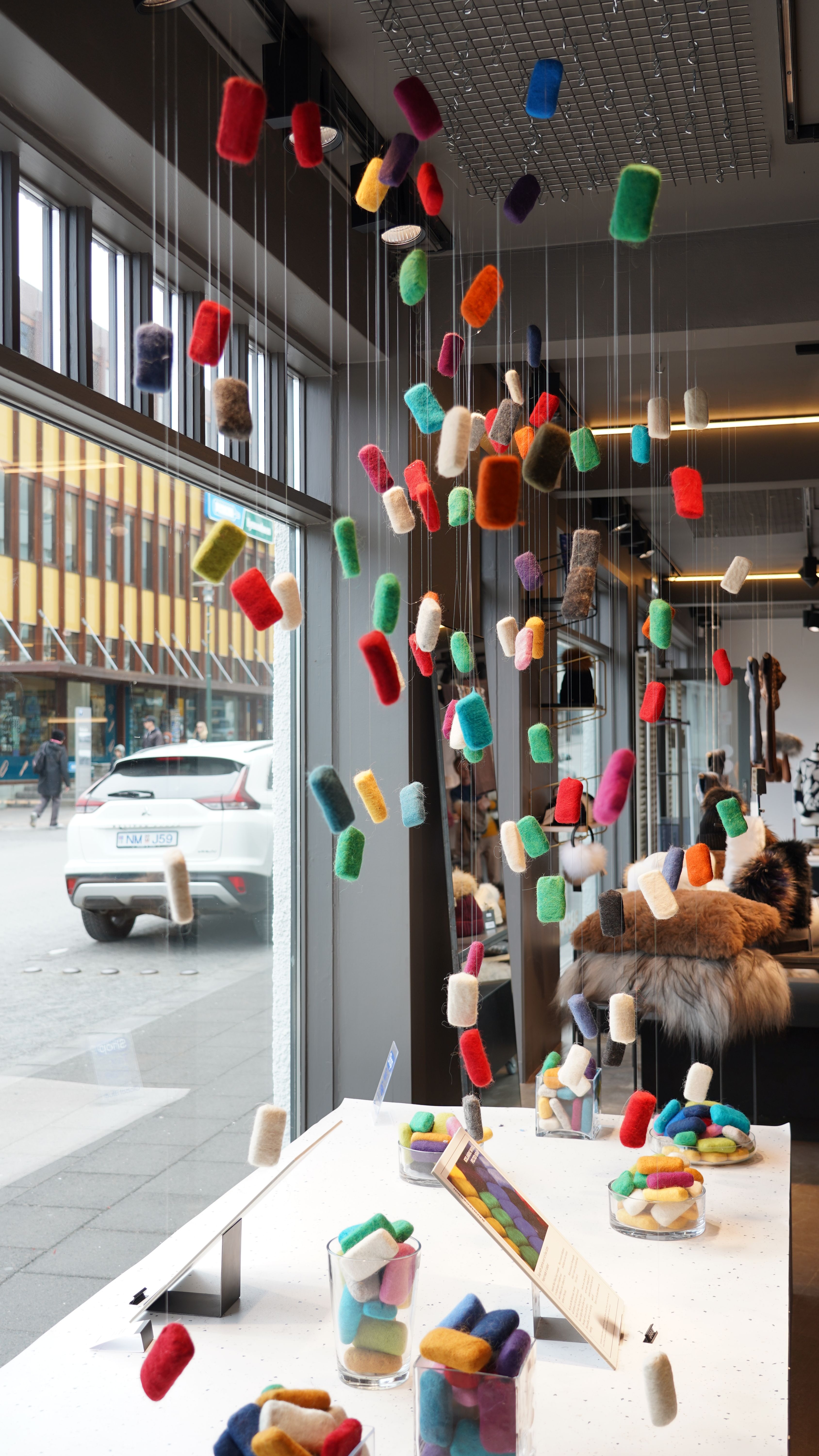 Colorful Wool Art Installation in Iceland Store · Free Stock Photo