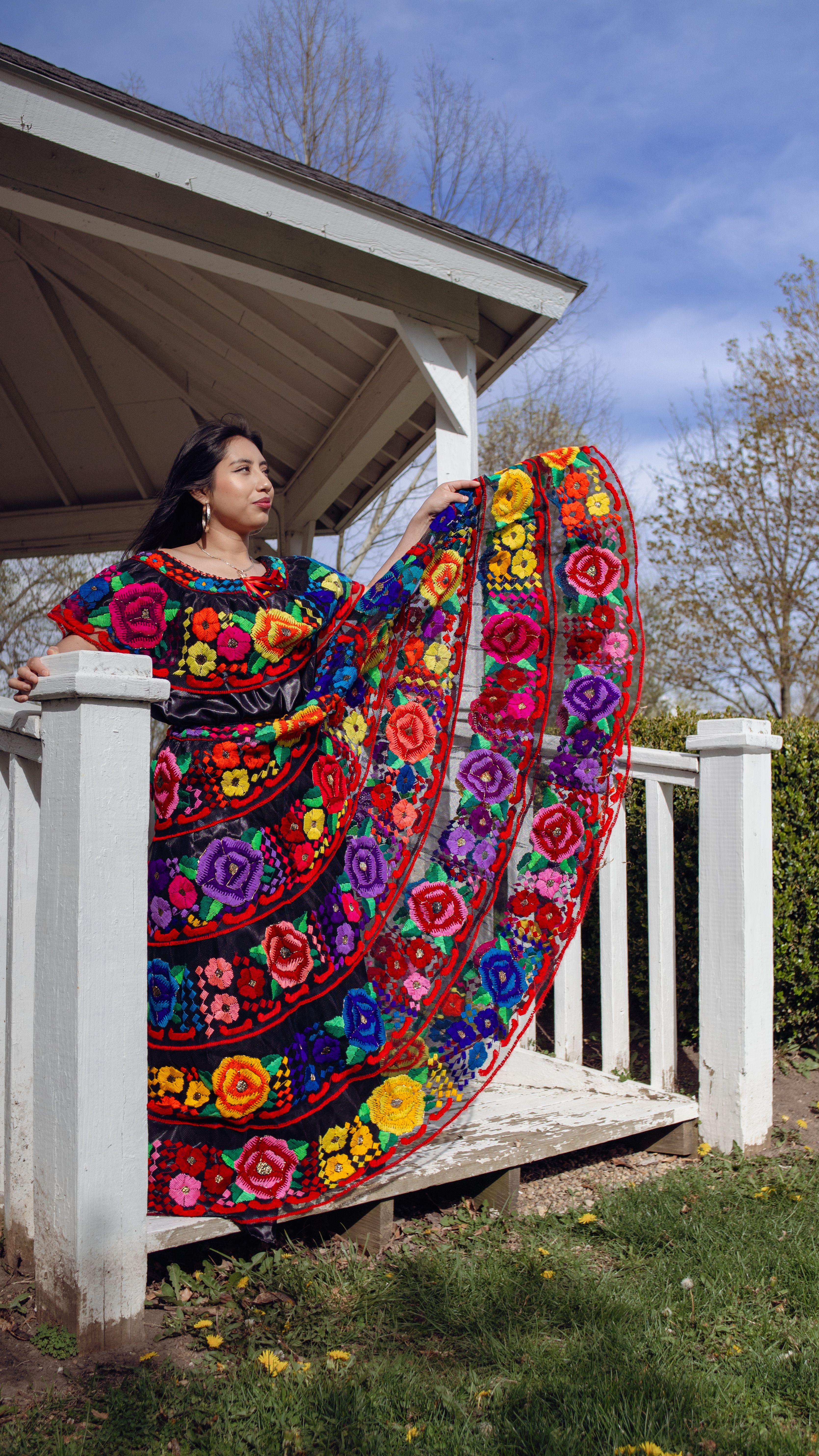Colorful Mexican Dress in Outdoor Spring Setting · Free Stock Photo