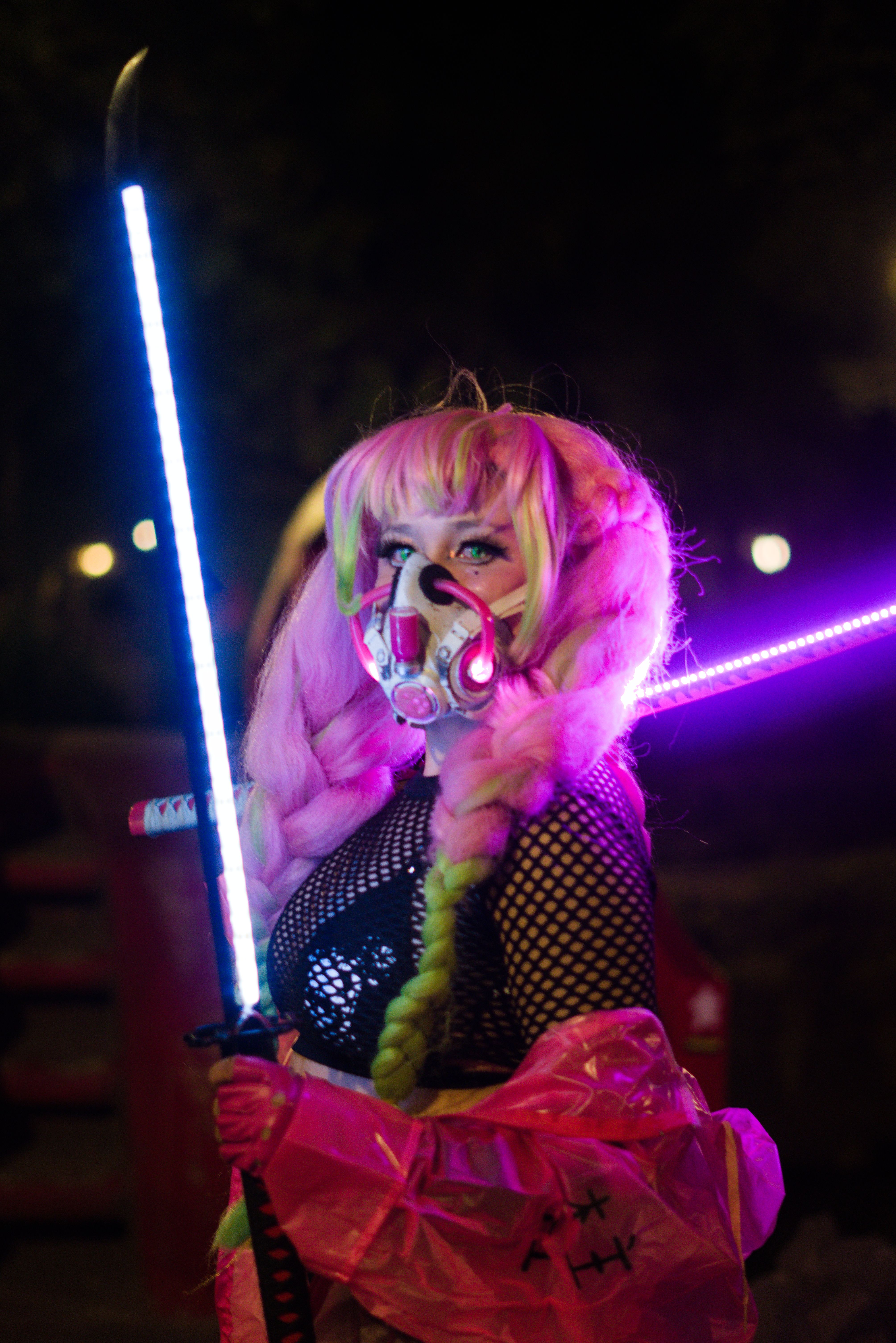 Vibrant Cyberpunk Cosplay with Neon Lights · Free Stock Photo