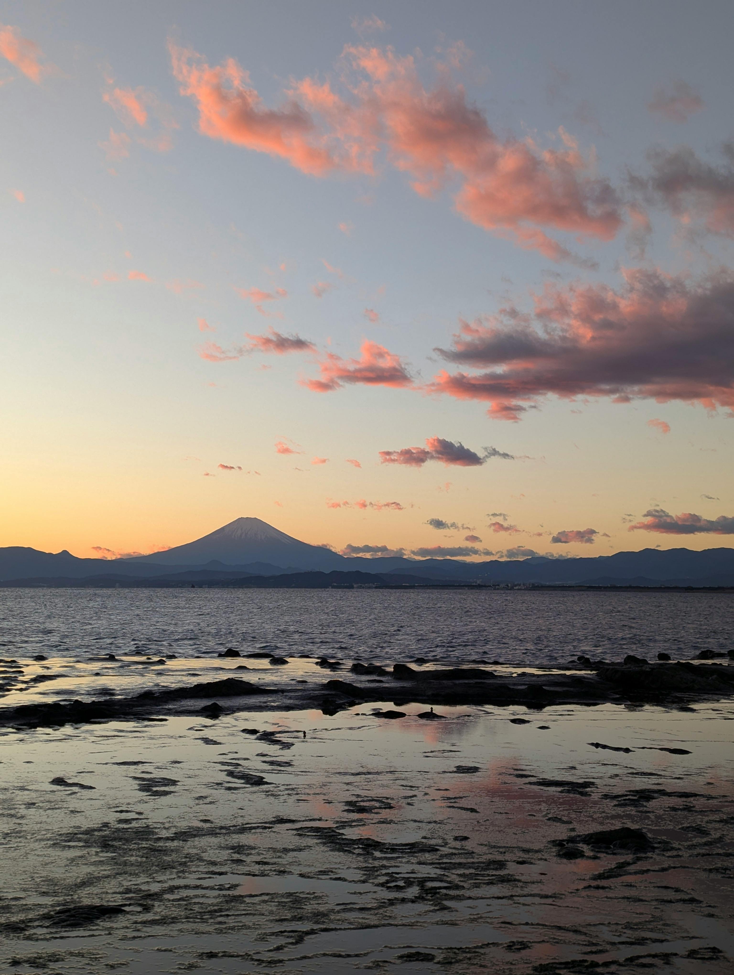 Sunset Over Mount Fuji Viewed from Fujisawa · Free Stock Photo