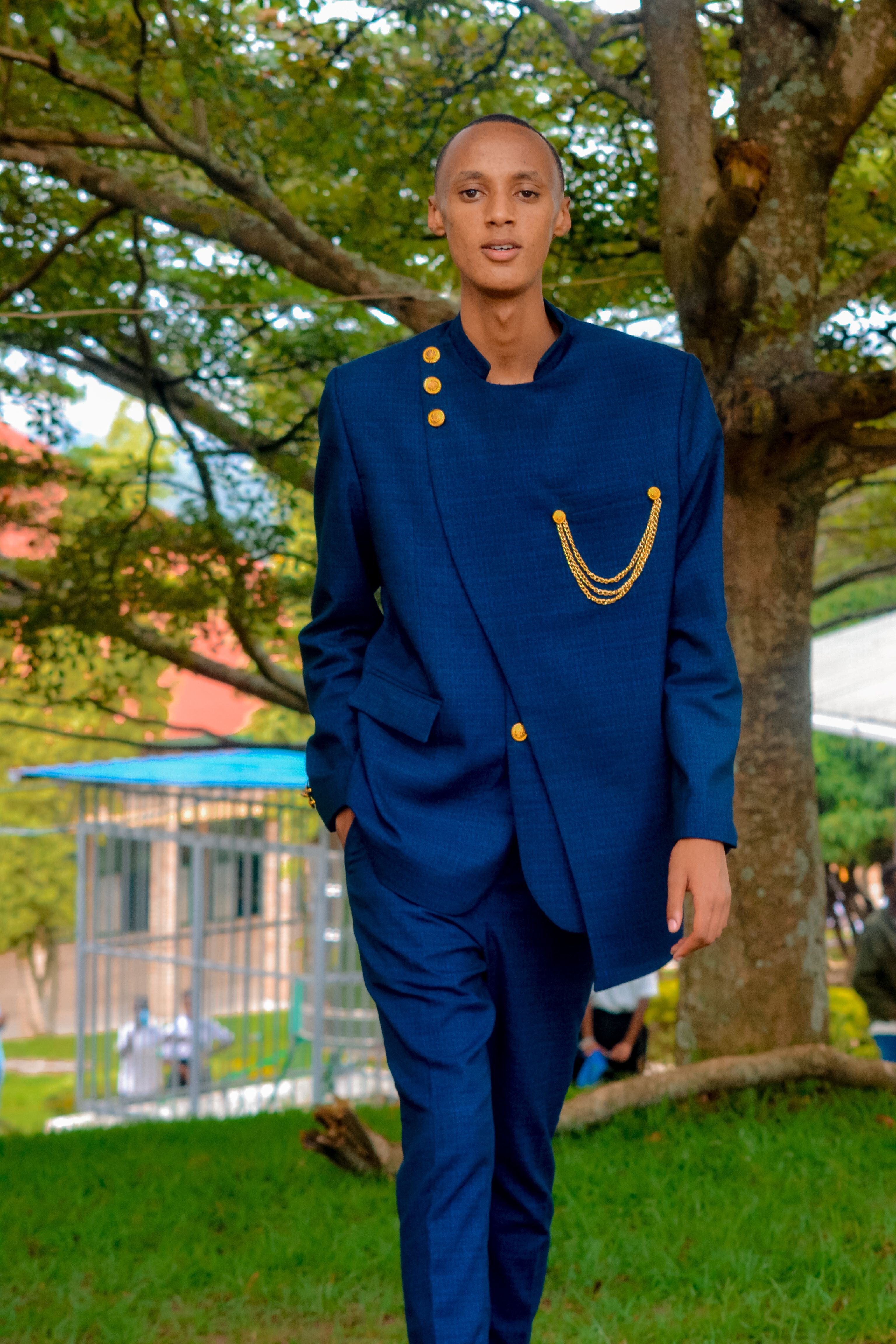 Stylish Model in Elegant Blue Suit Outdoors · Free Stock Photo