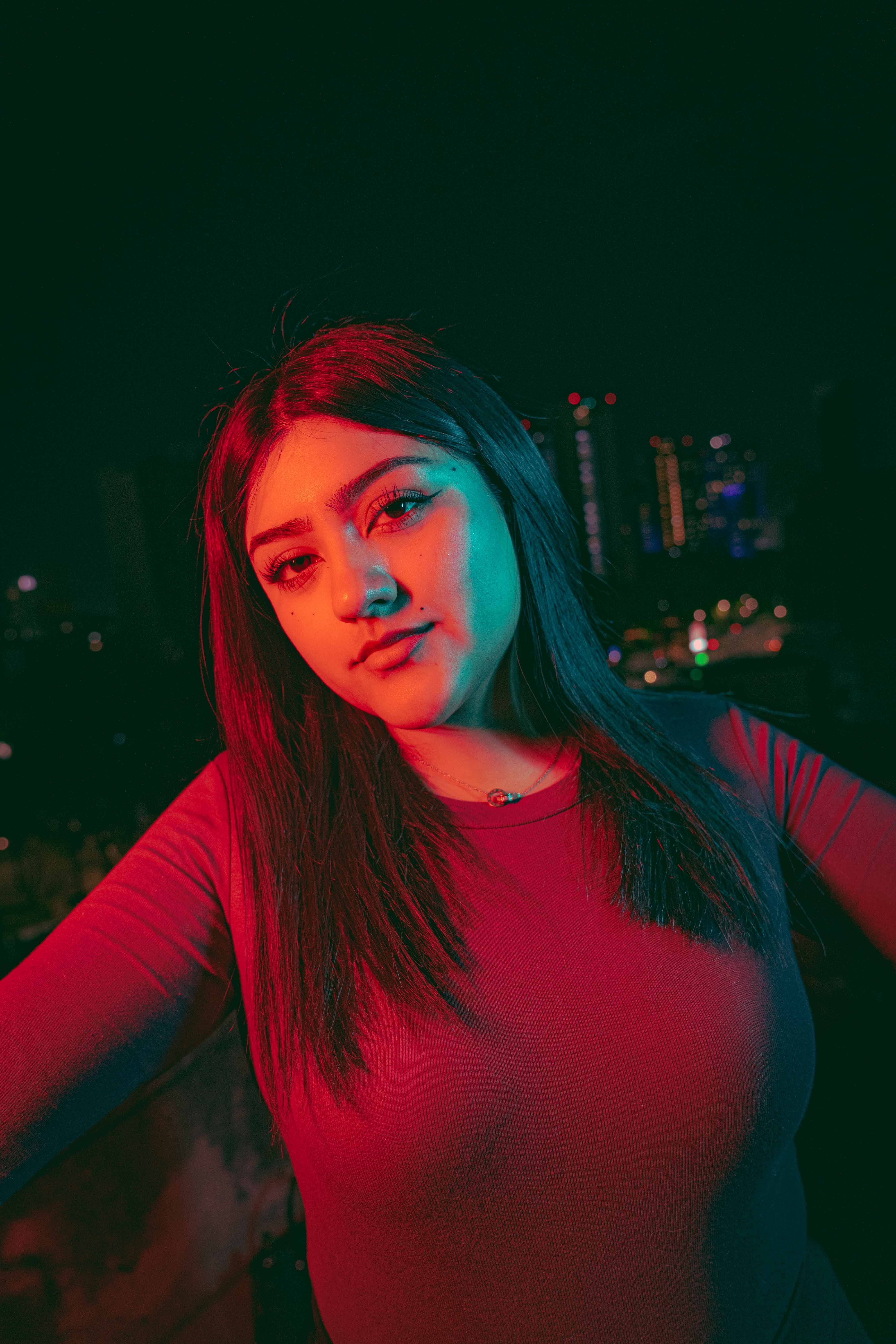Night Portrait with Vibrant Lighting Effects · Free Stock Photo