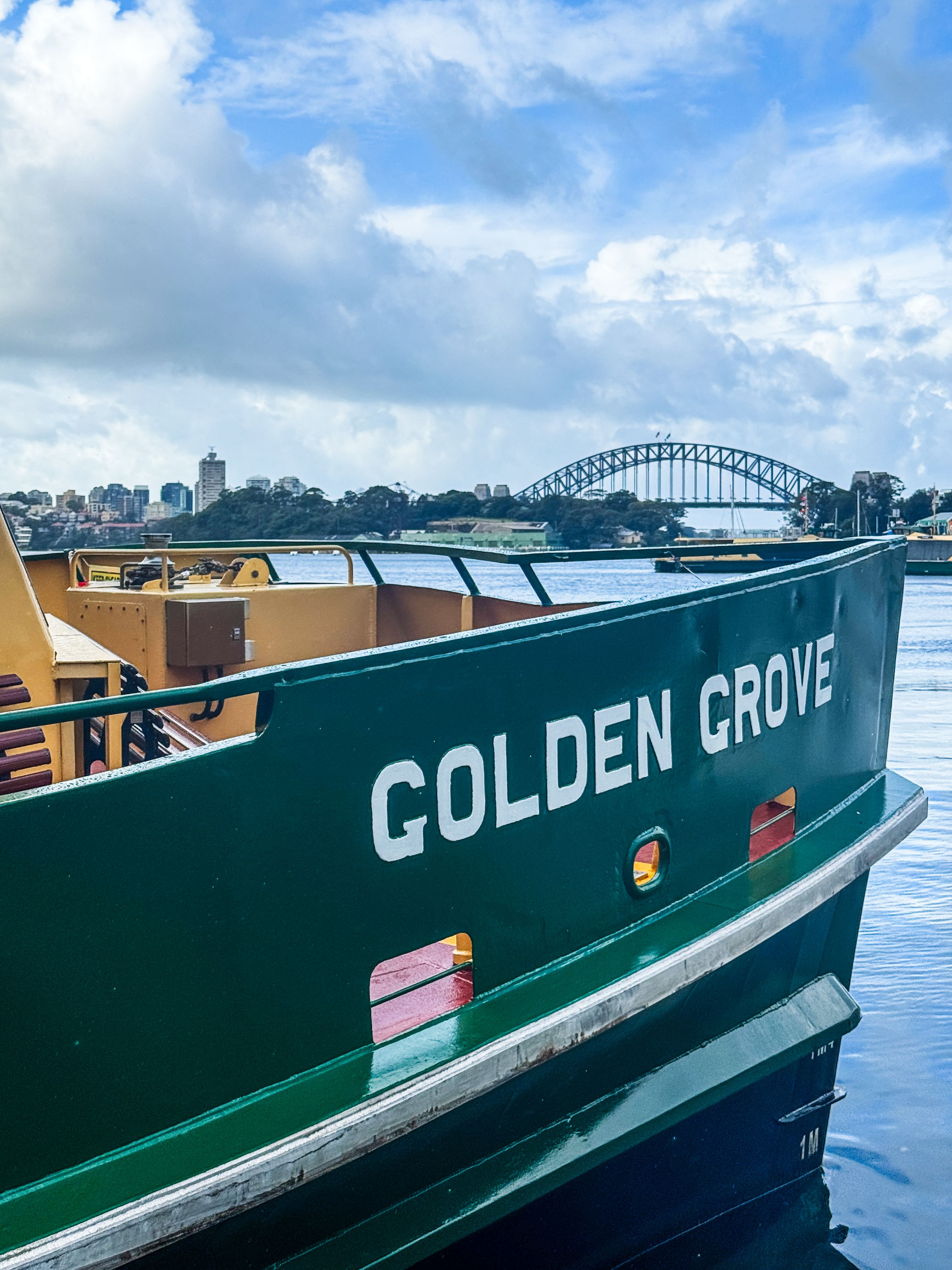 Green Ferry Boat in Sydney Harbour with Bridge · Free Stock Photo