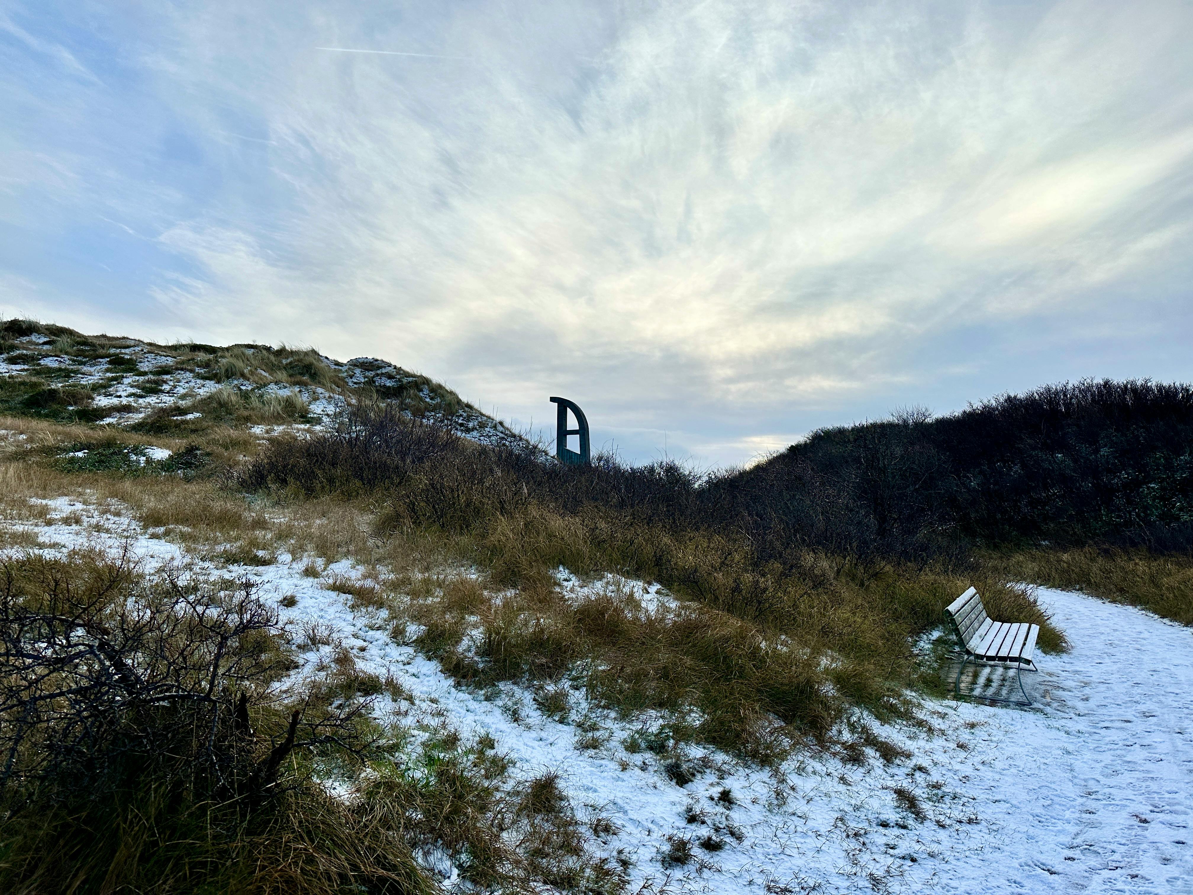 Scenic Winter Landscape with Snow and Bench · Free Stock Photo