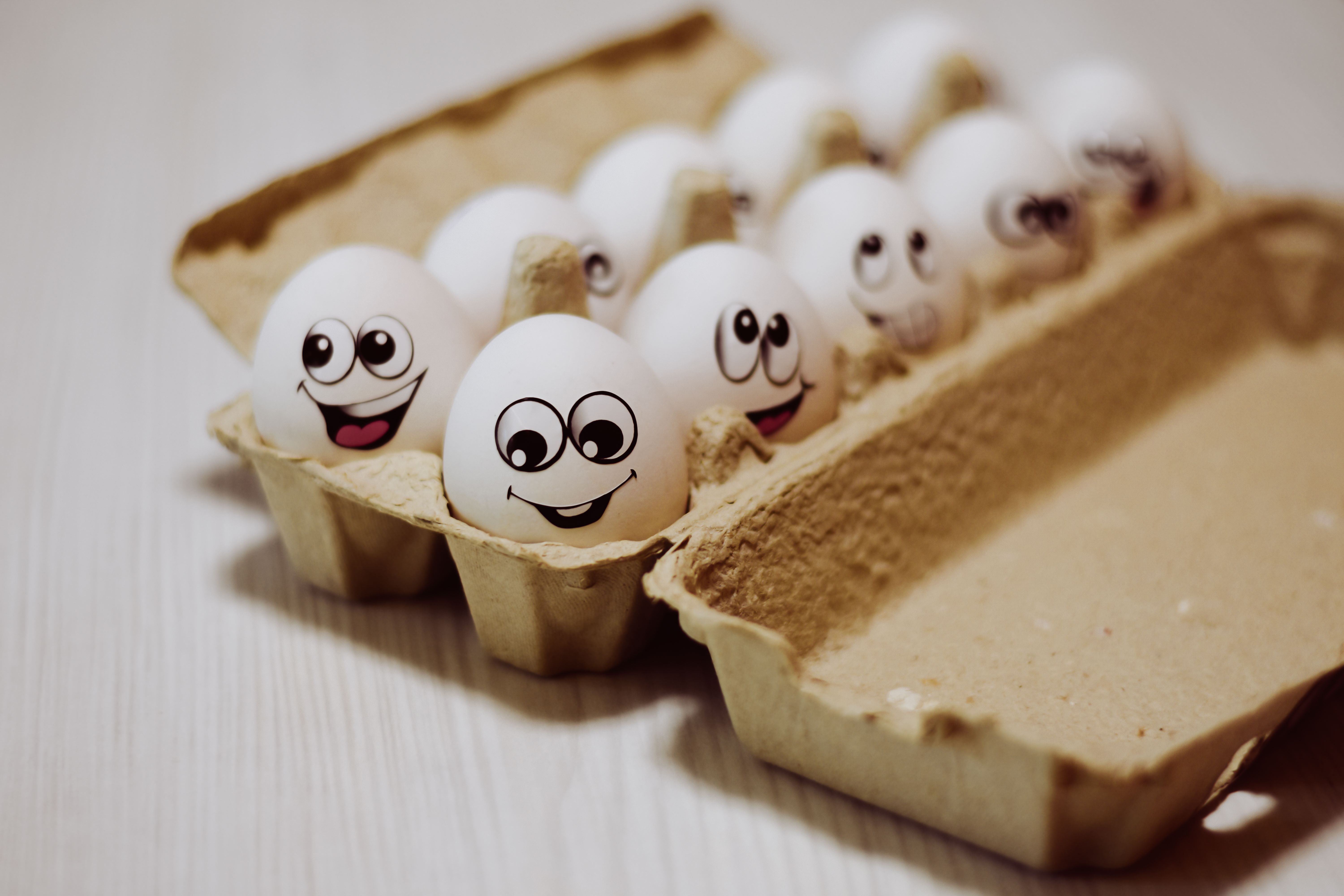 Egg Carton with Playful Smiley-Faced Eggs · Free Stock Photo