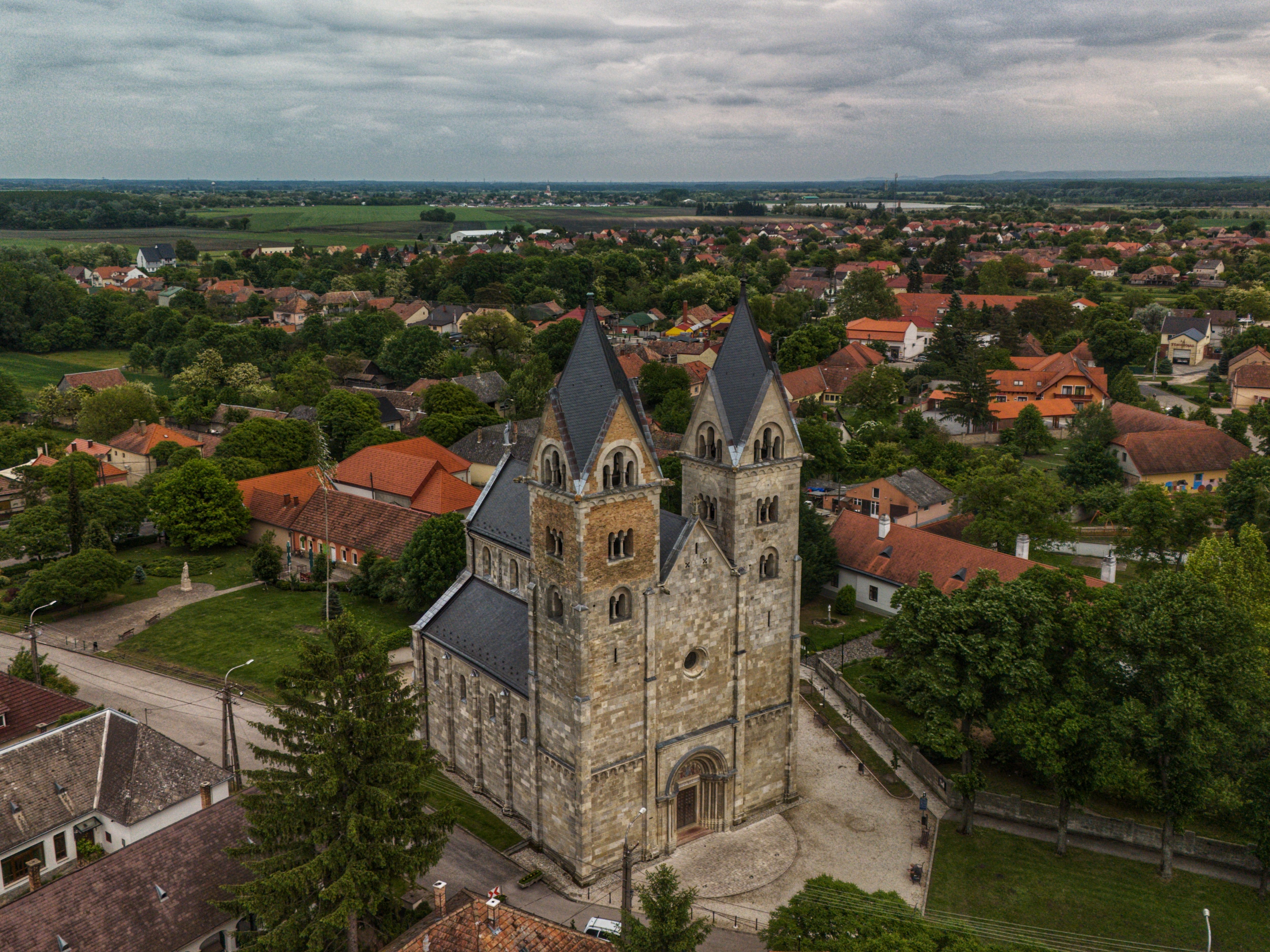 Aerial View of Romanesque Church in Hungarian Village · Free Stock Photo