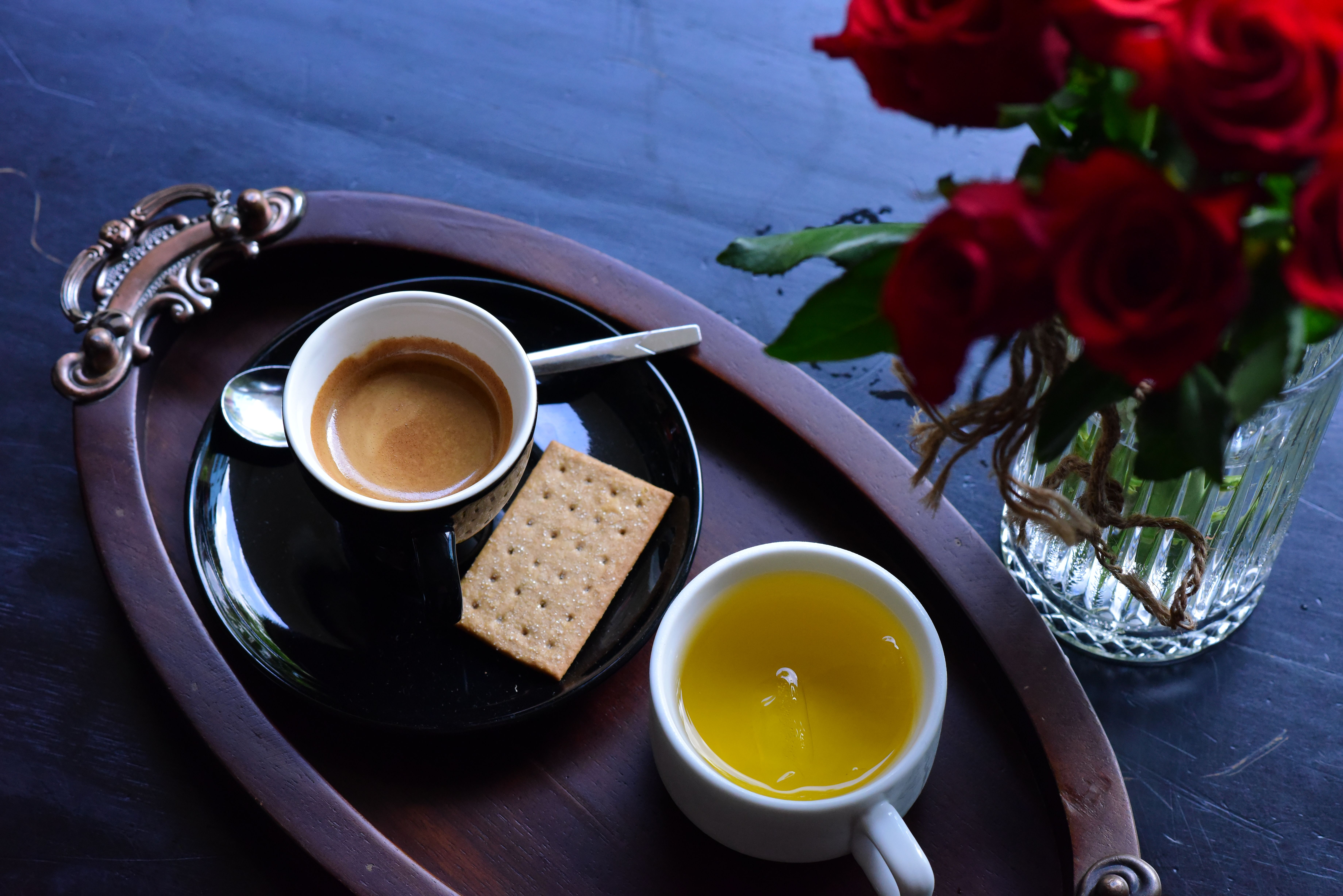 Elegant Coffee and Tea Setup with Roses · Free Stock Photo