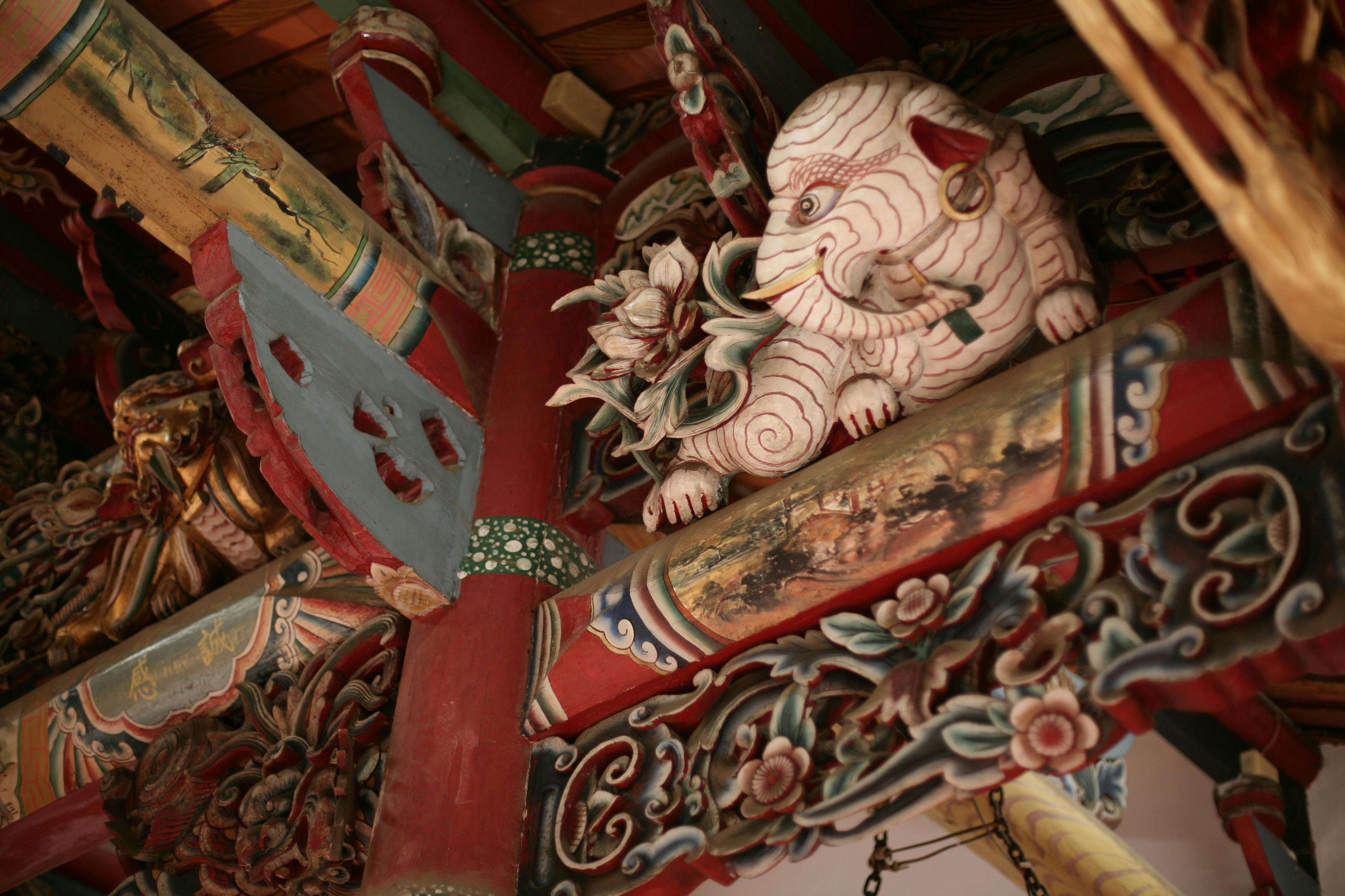 Intricate Elephant Sculpture in Temple Ceiling · Free Stock Photo