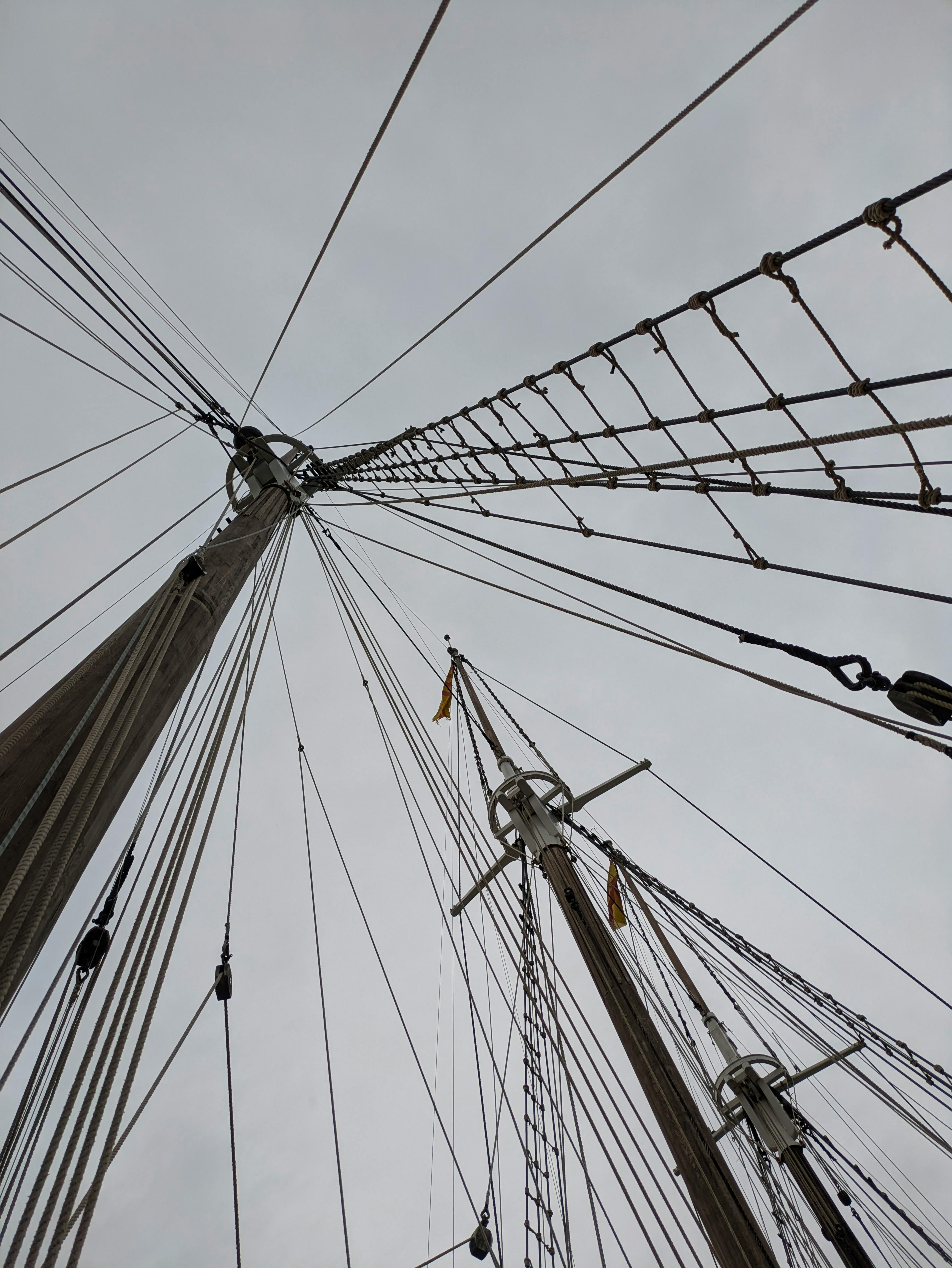 Tall Ship Masts and Rigging Against Overcast Sky · Free Stock Photo