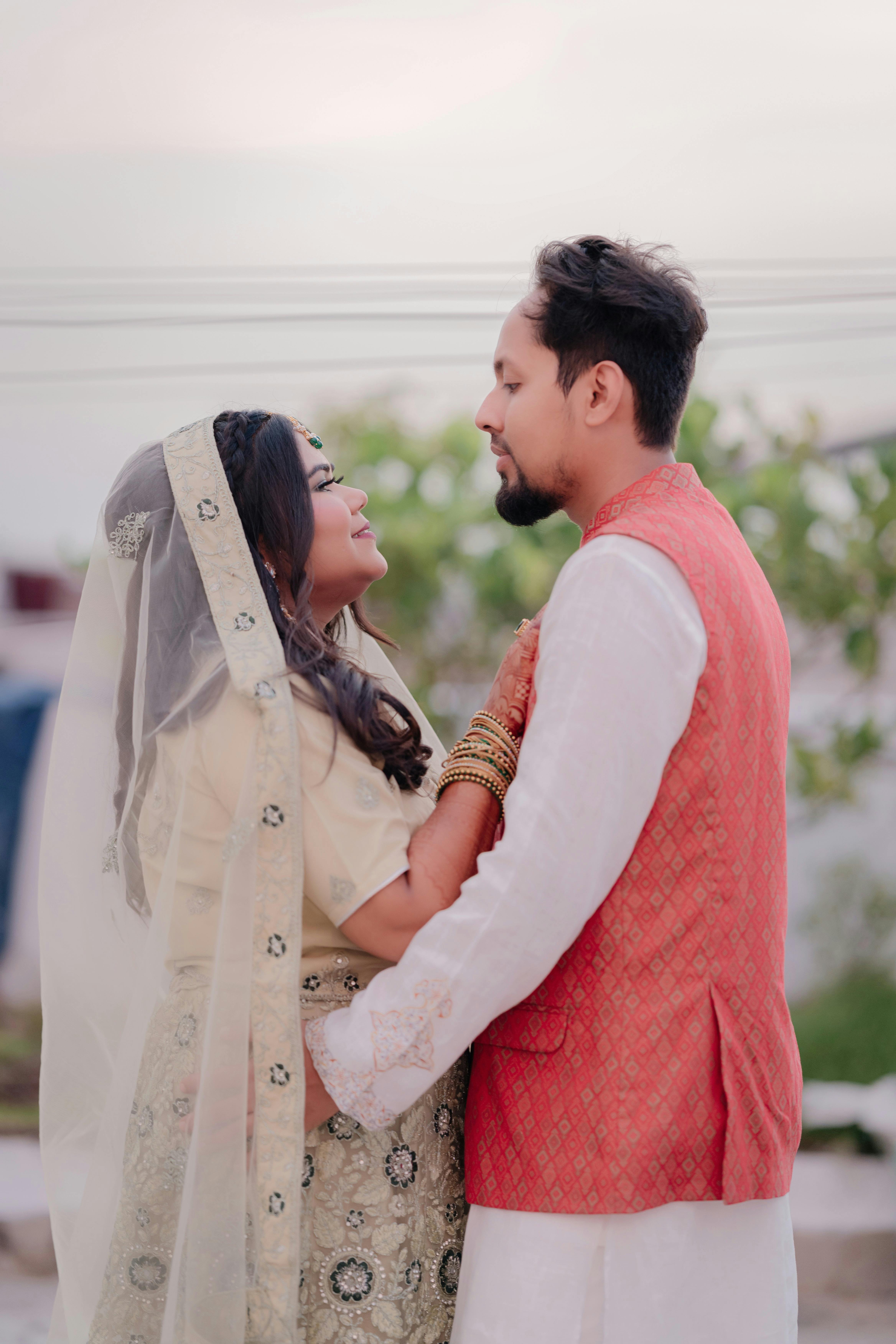 Romantic Outdoor Wedding Portrait of Couple · Free Stock Photo