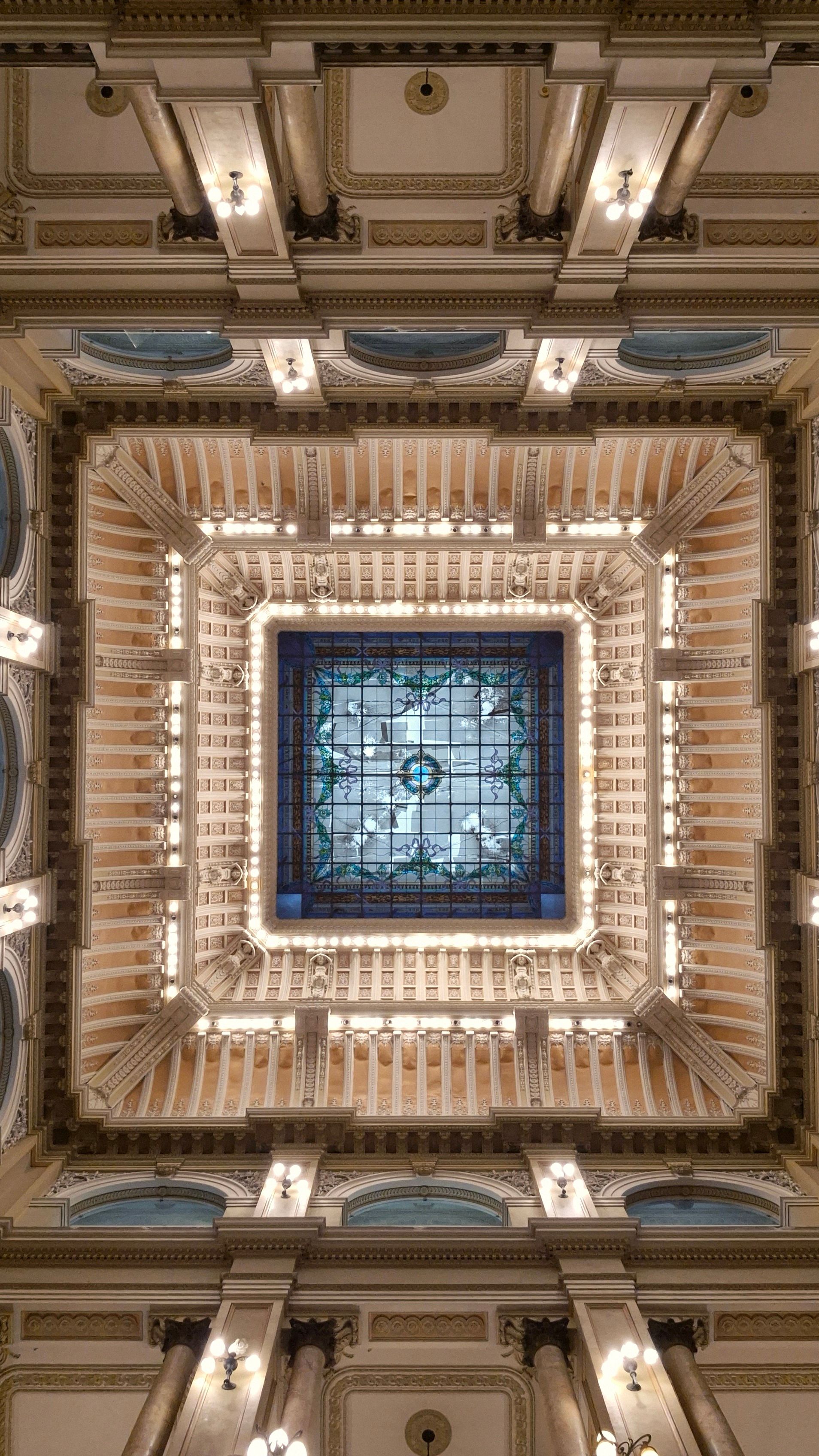 Ornate Architectural Ceiling with Stained Glass · Free Stock Photo