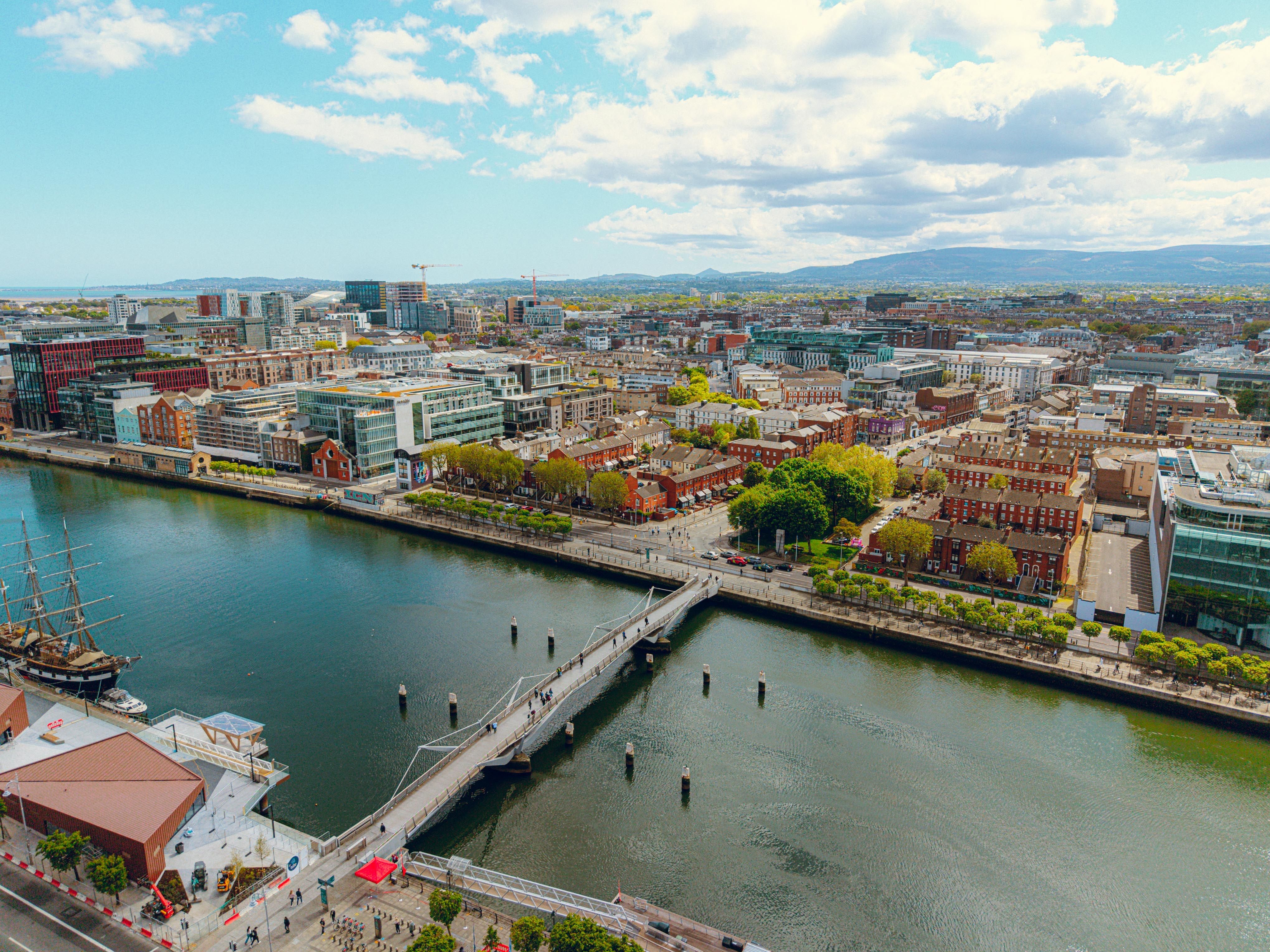 Aerial view of Dublin cityscape with river Liffey · Free Stock Photo