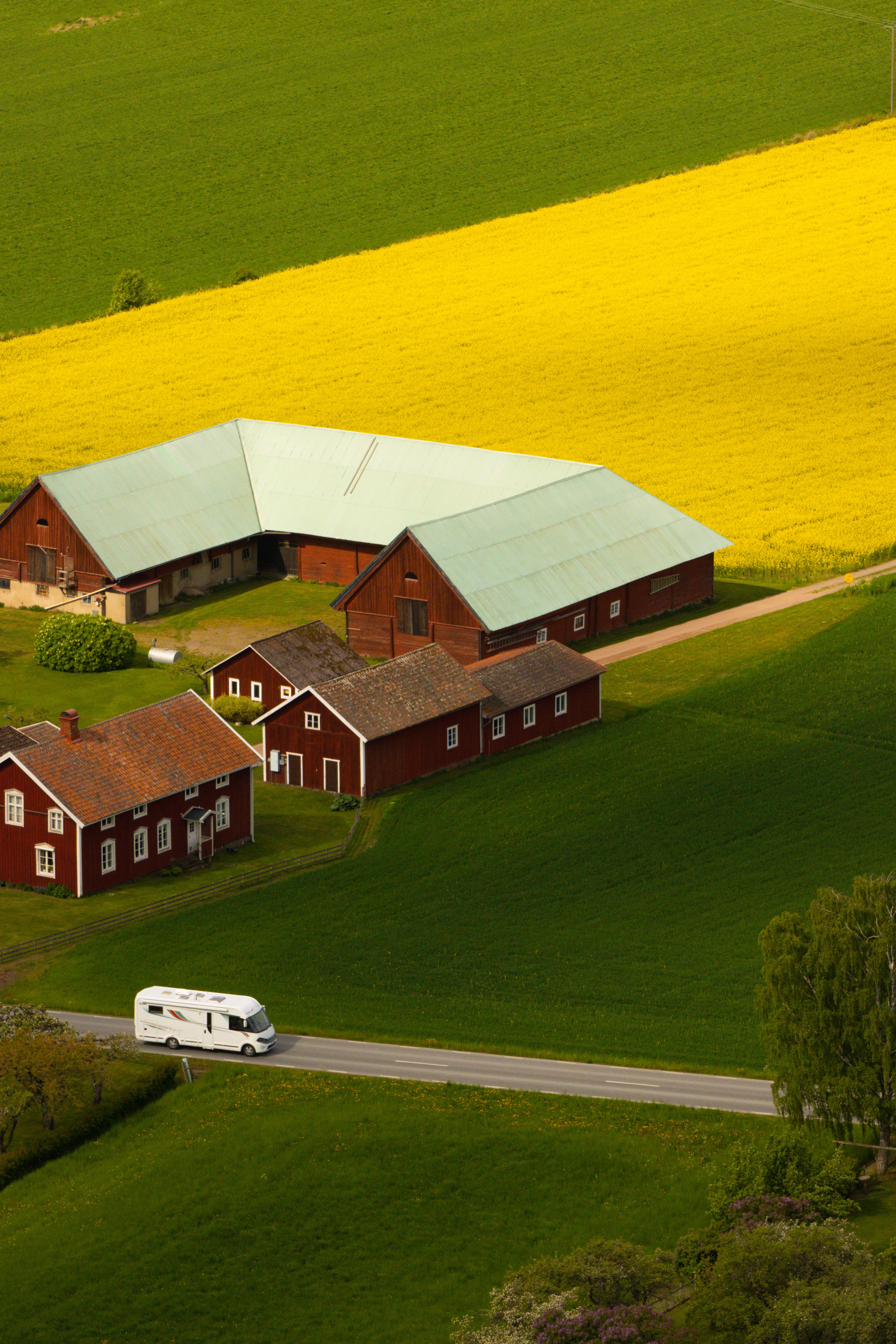 Scenic Aerial View of Swedish Countryside Farm · Free Stock Photo