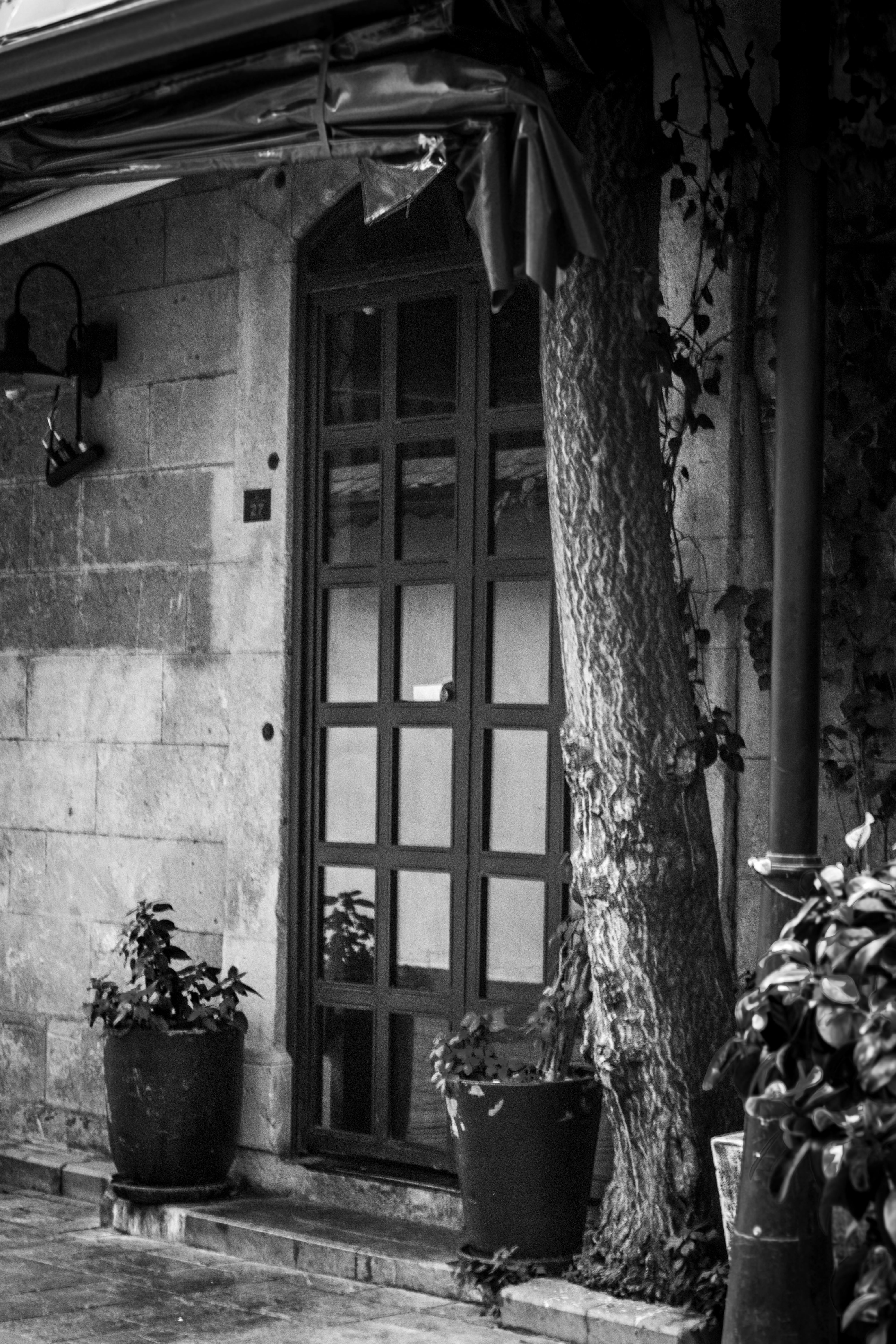 Vintage Black and White Doorway Scene · Free Stock Photo