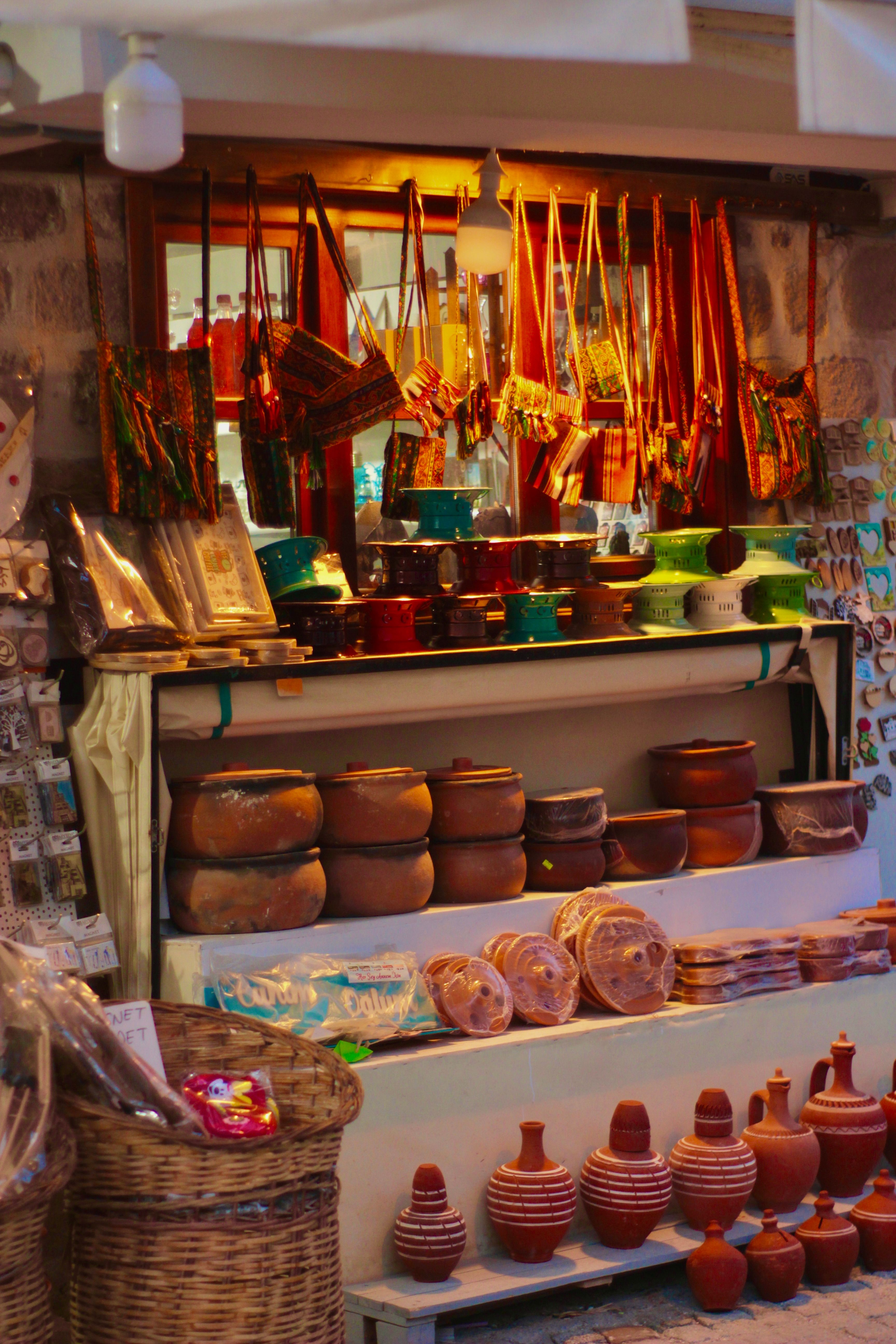 Colorful Traditional Market Pottery Display · Free Stock Photo