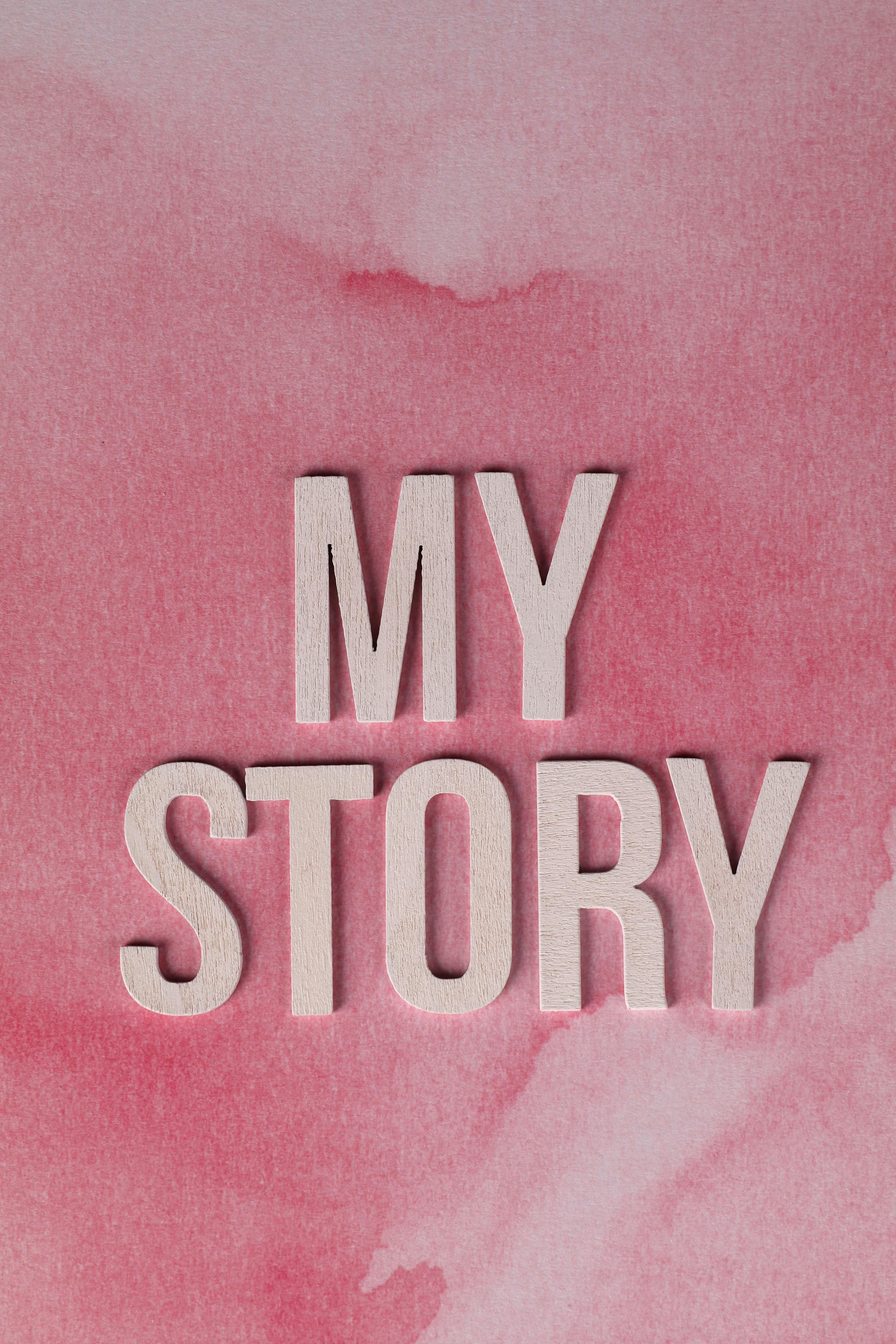 Artistic 'My Story' Text on Pink Watercolor · Free Stock Photo