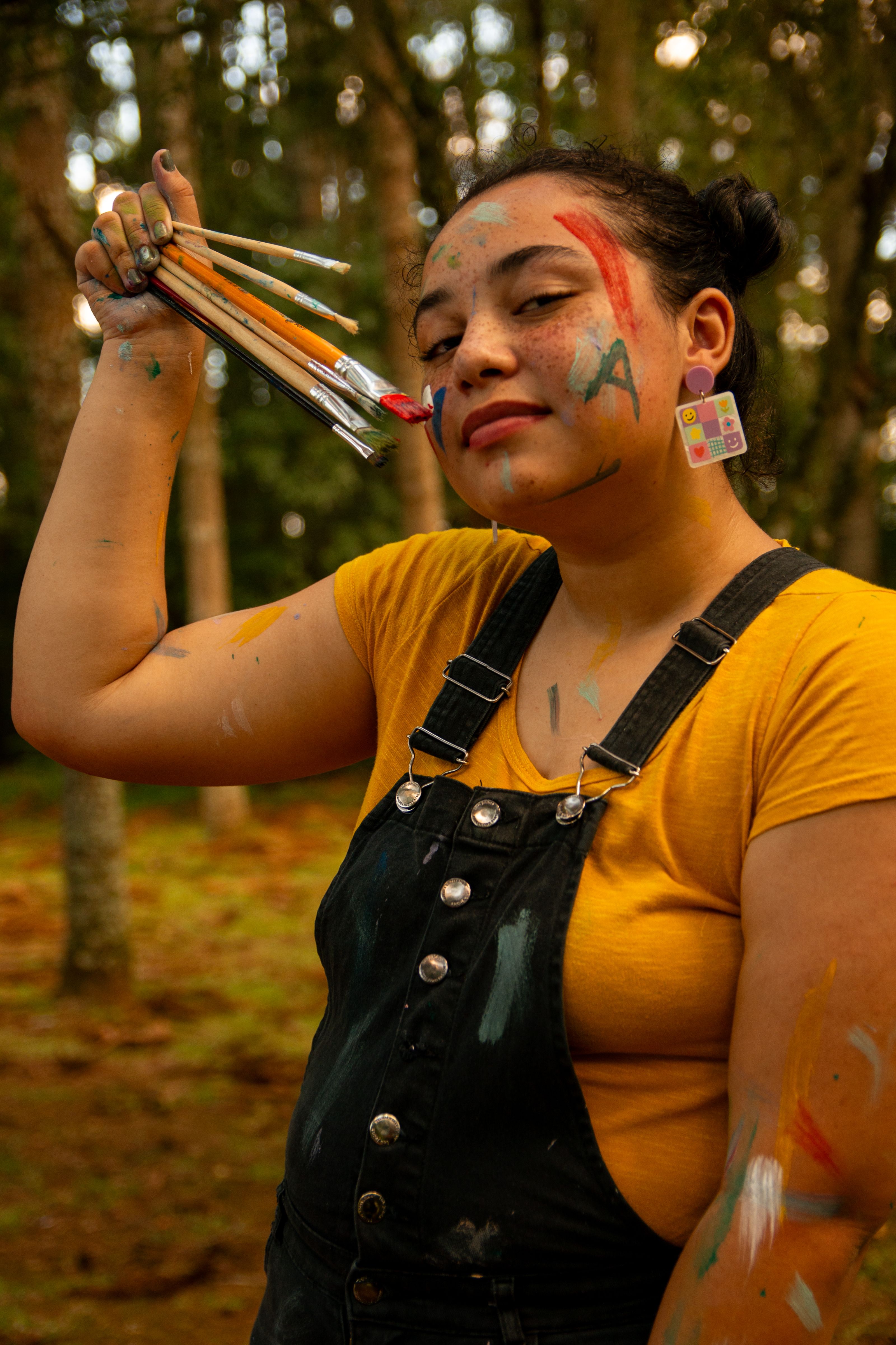 Creative Portrait of Painted Artist in Forest · Free Stock Photo