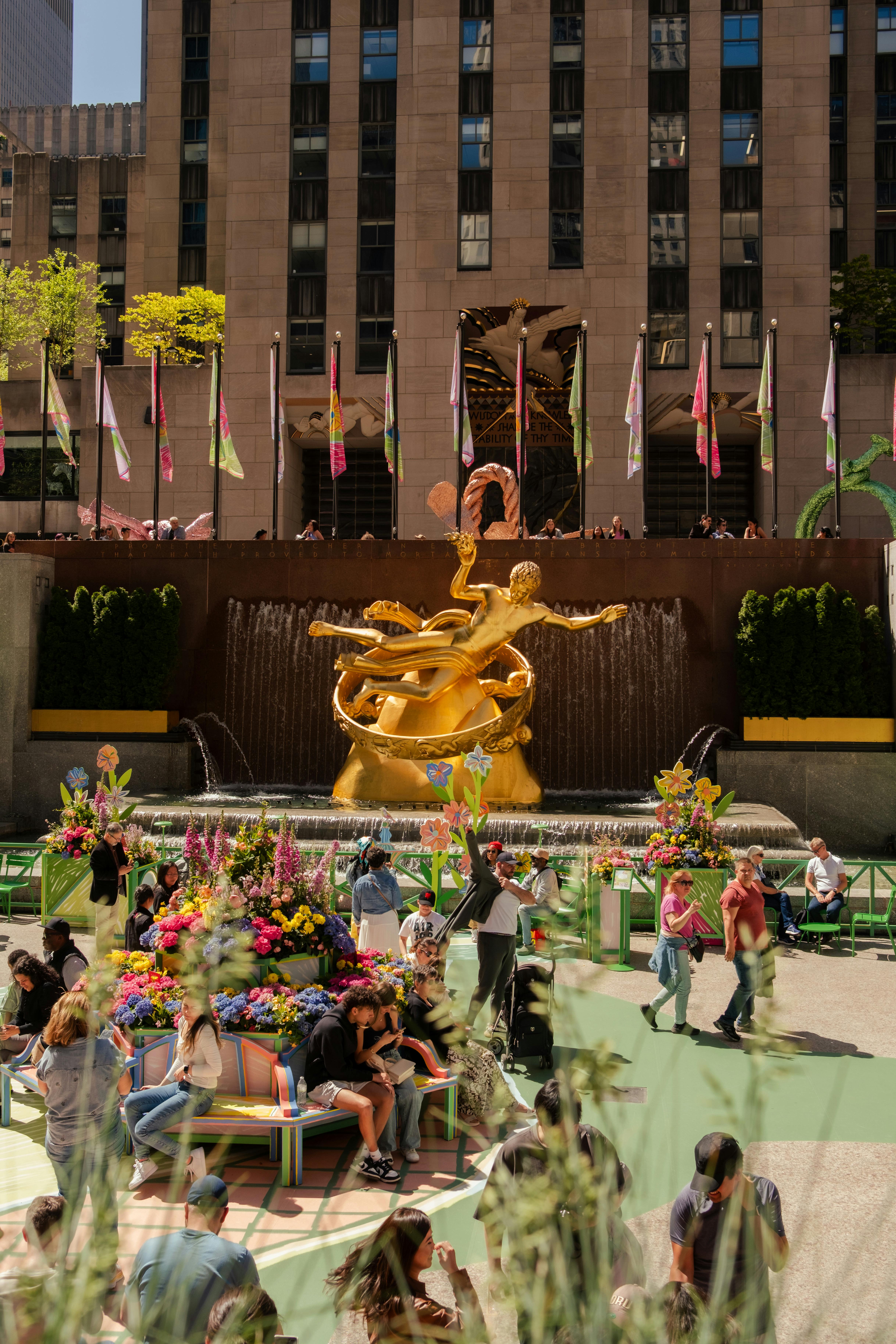 Prometheus Statue at Rockefeller Center Plaza in Spring · Free Stock Photo