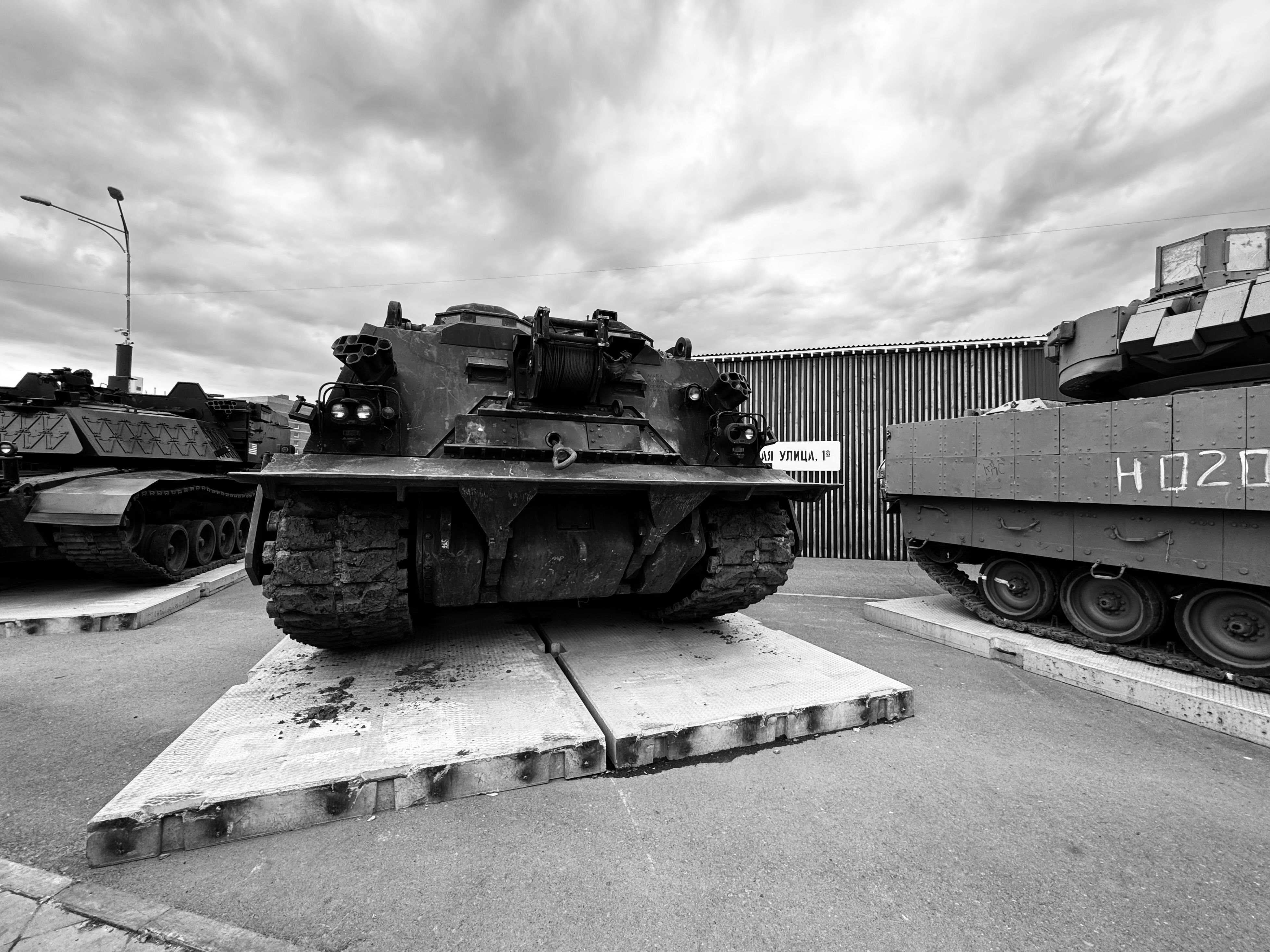 Monochrome Display of Military Tanks Outdoors · Free Stock Photo