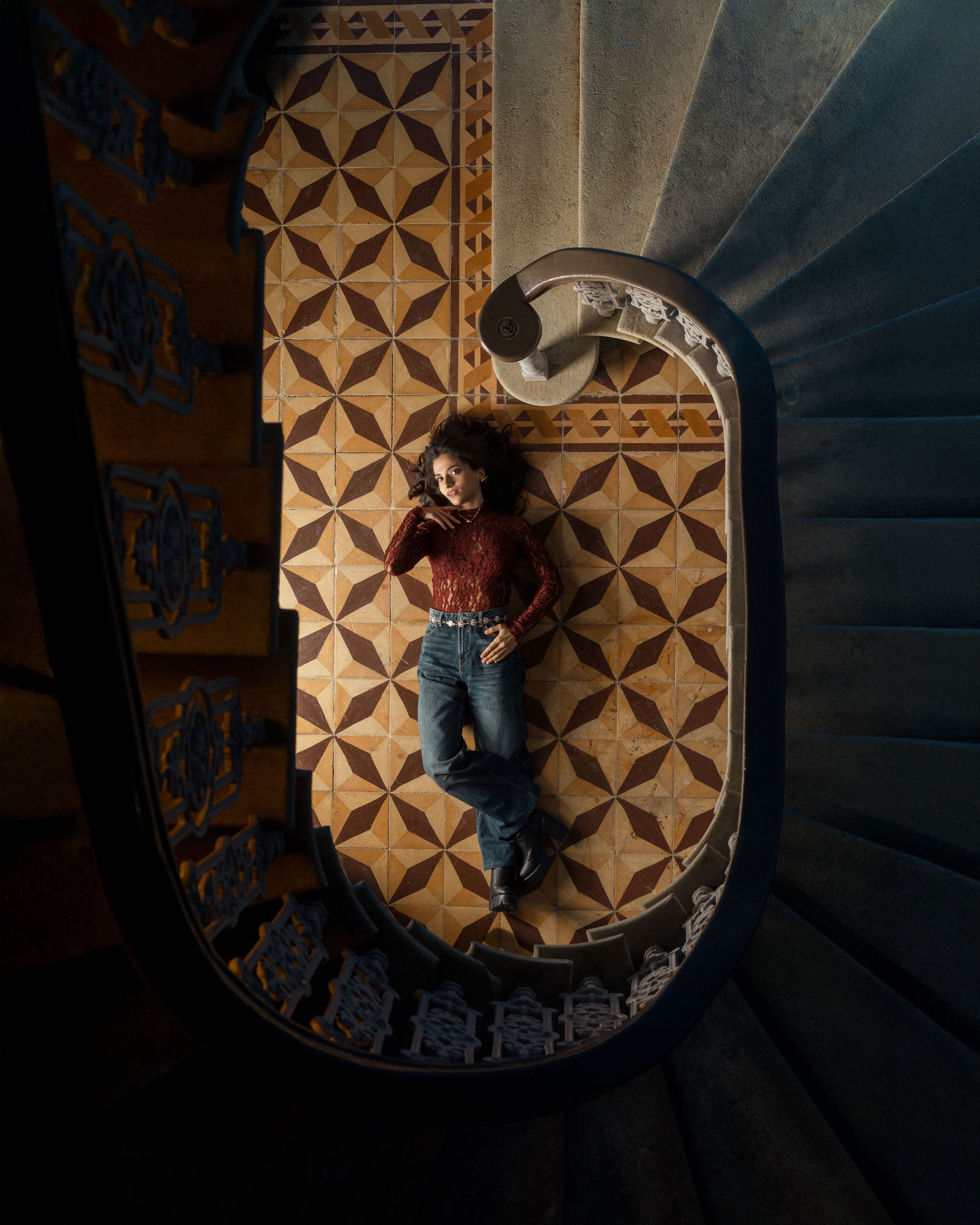 Artistic Spiral Staircase Portrait with Woman · Free Stock Photo