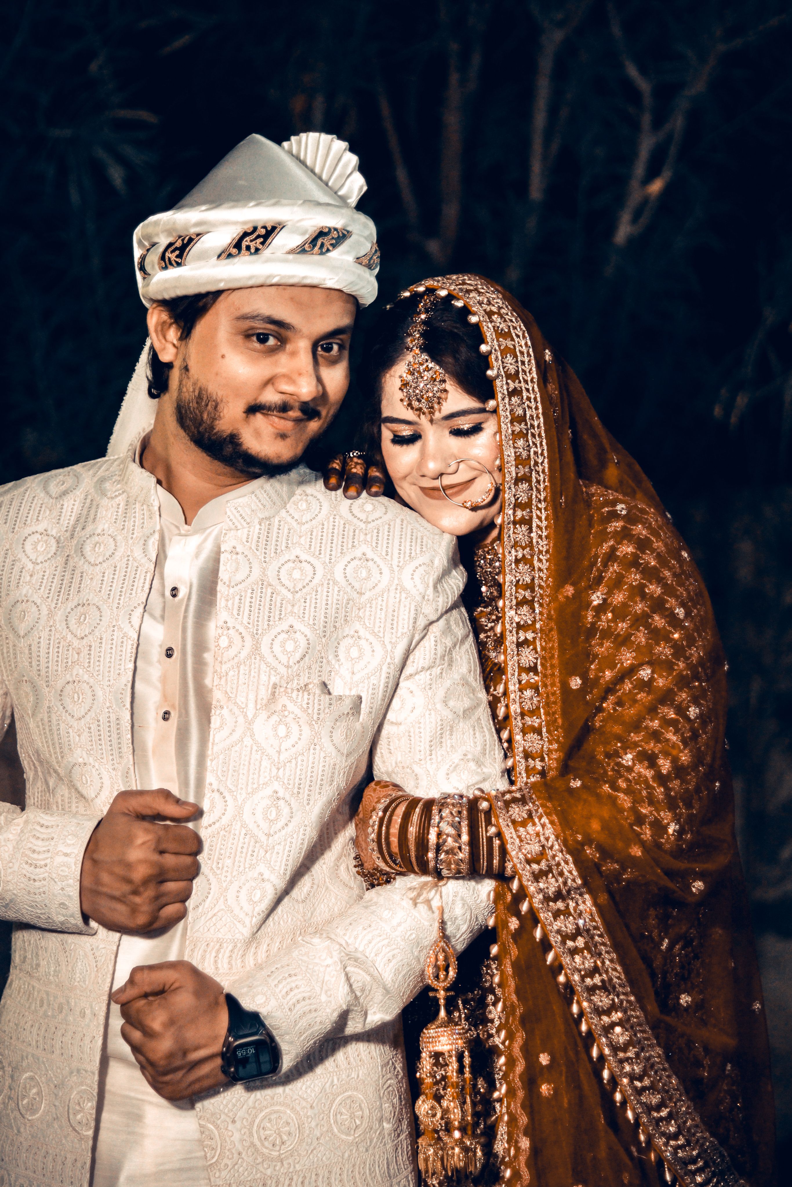 Elegant South Asian Wedding Couple Embrace · Free Stock Photo