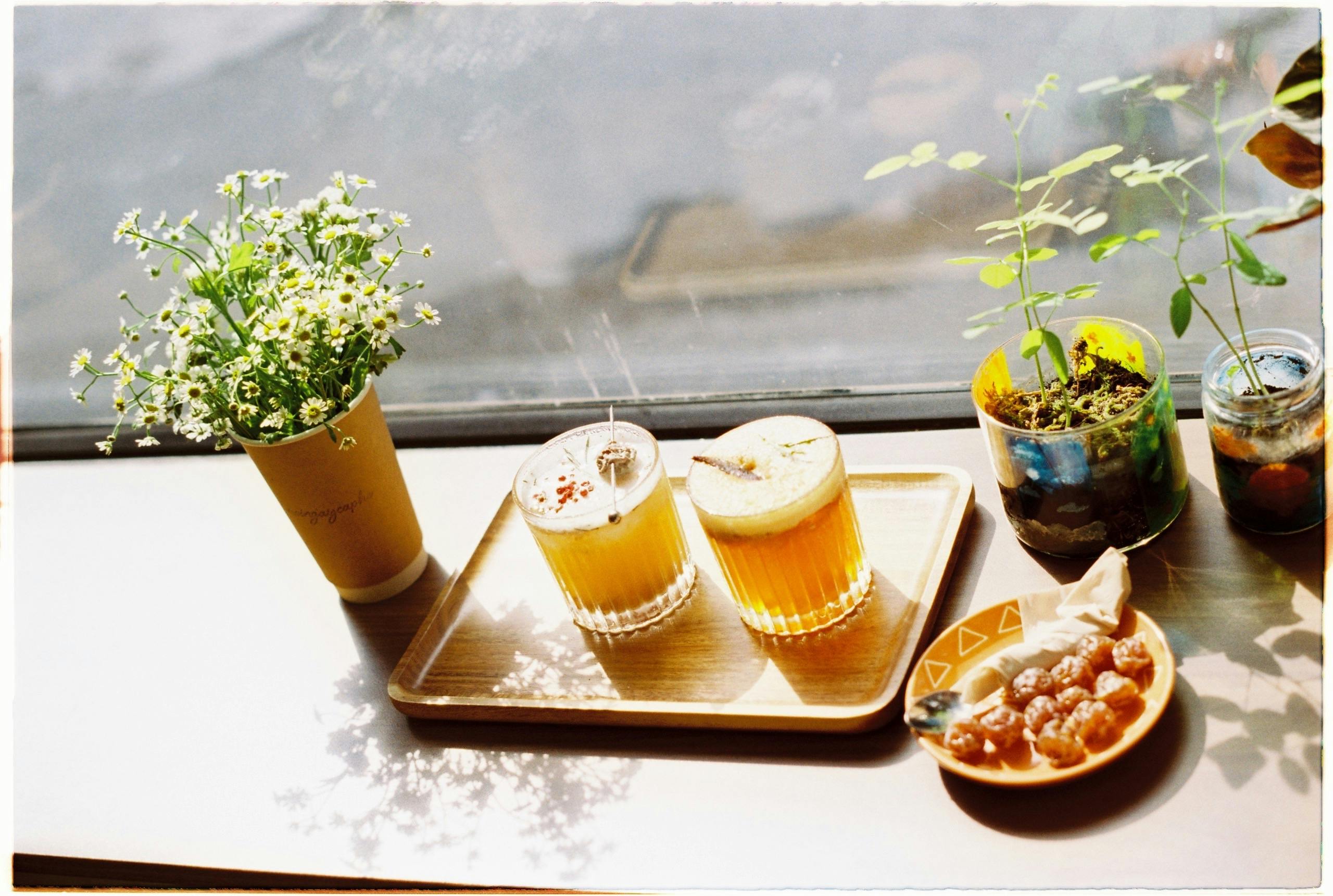 Cozy Cafeteria Window Display with Floral Touch · Free Stock Photo