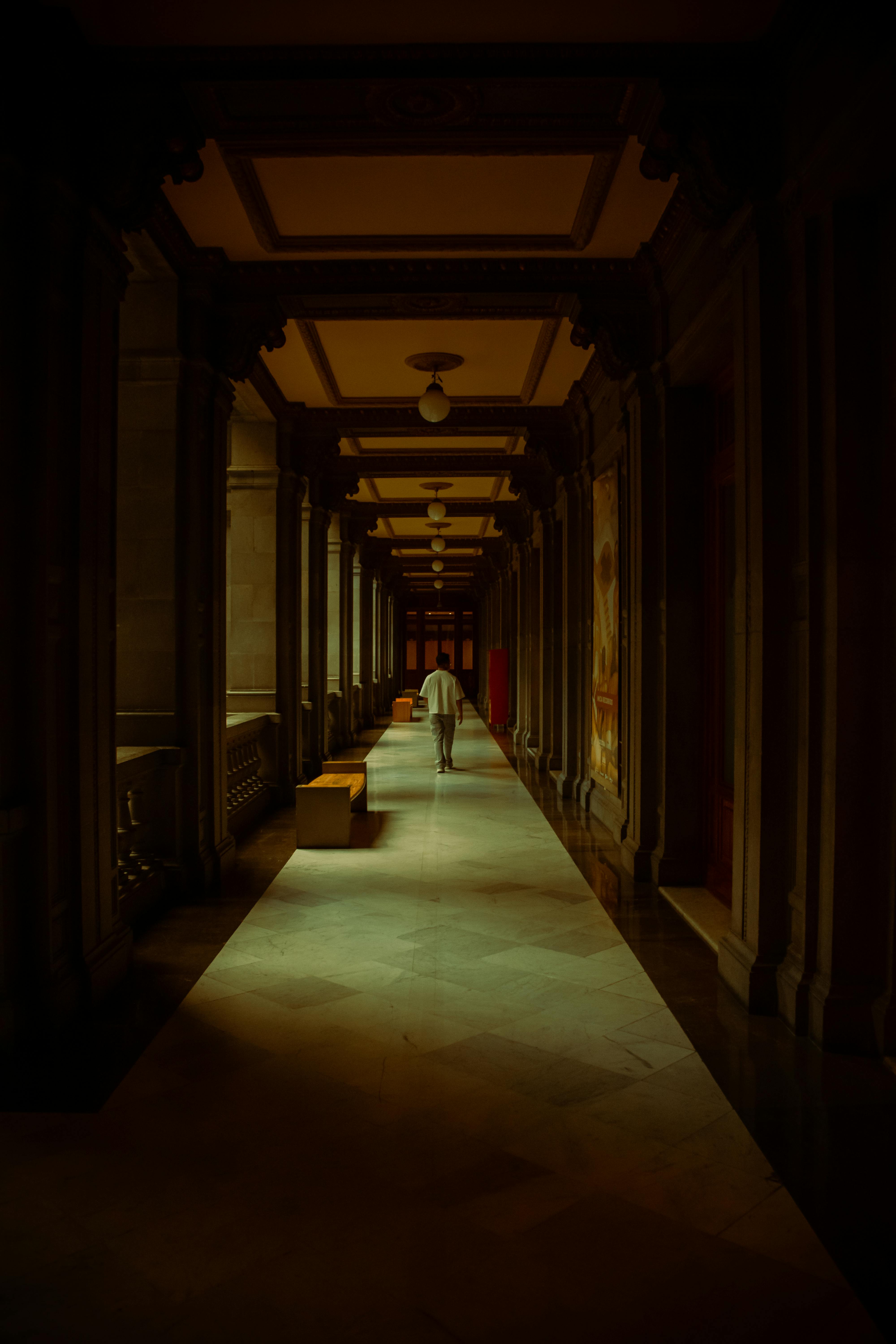 Elegant Architectural Hallway at Night · Free Stock Photo
