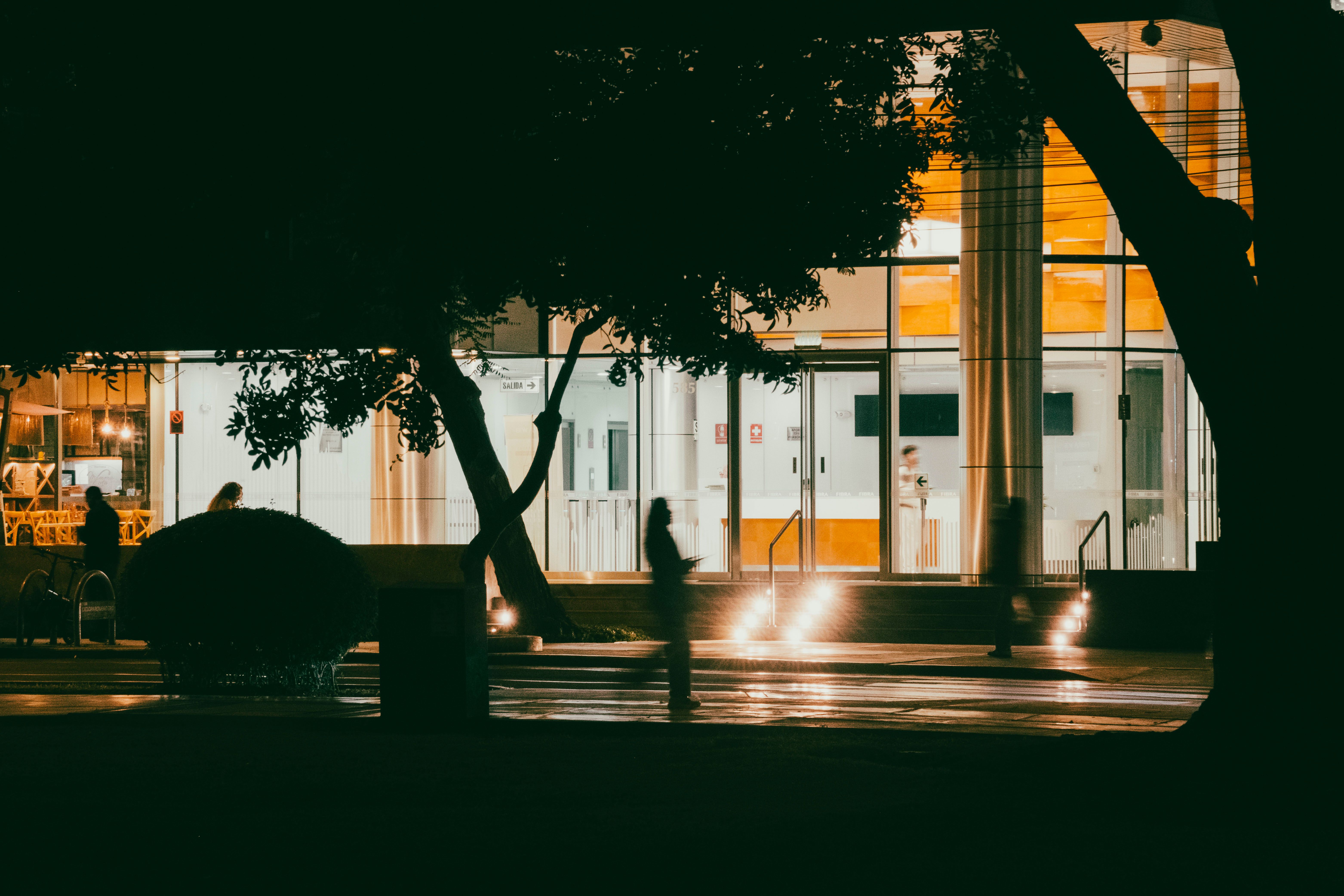 Nighttime Urban Scene with Modern Architecture · Free Stock Photo