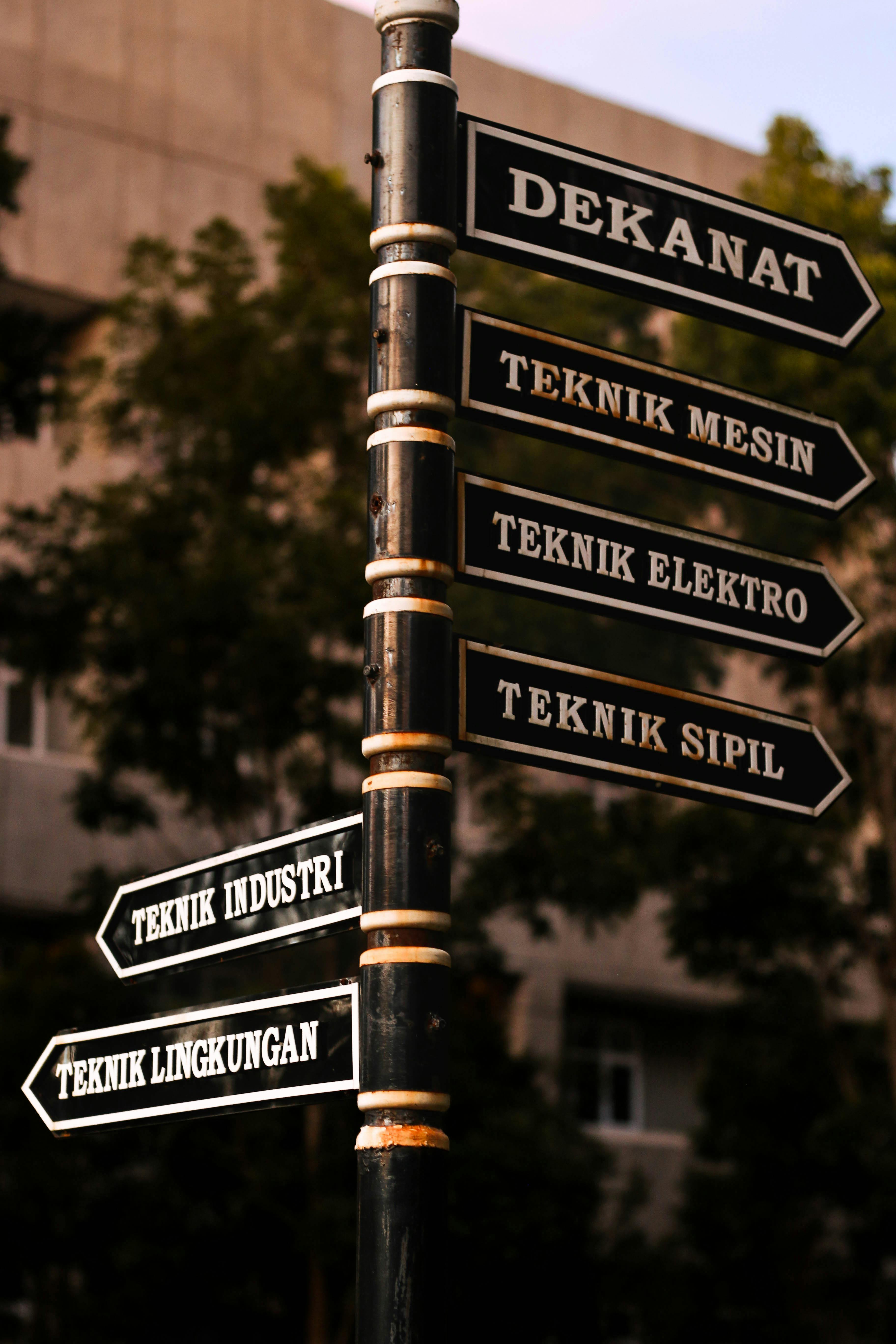 Directional Signpost with Engineering Faculty Names · Free Stock Photo