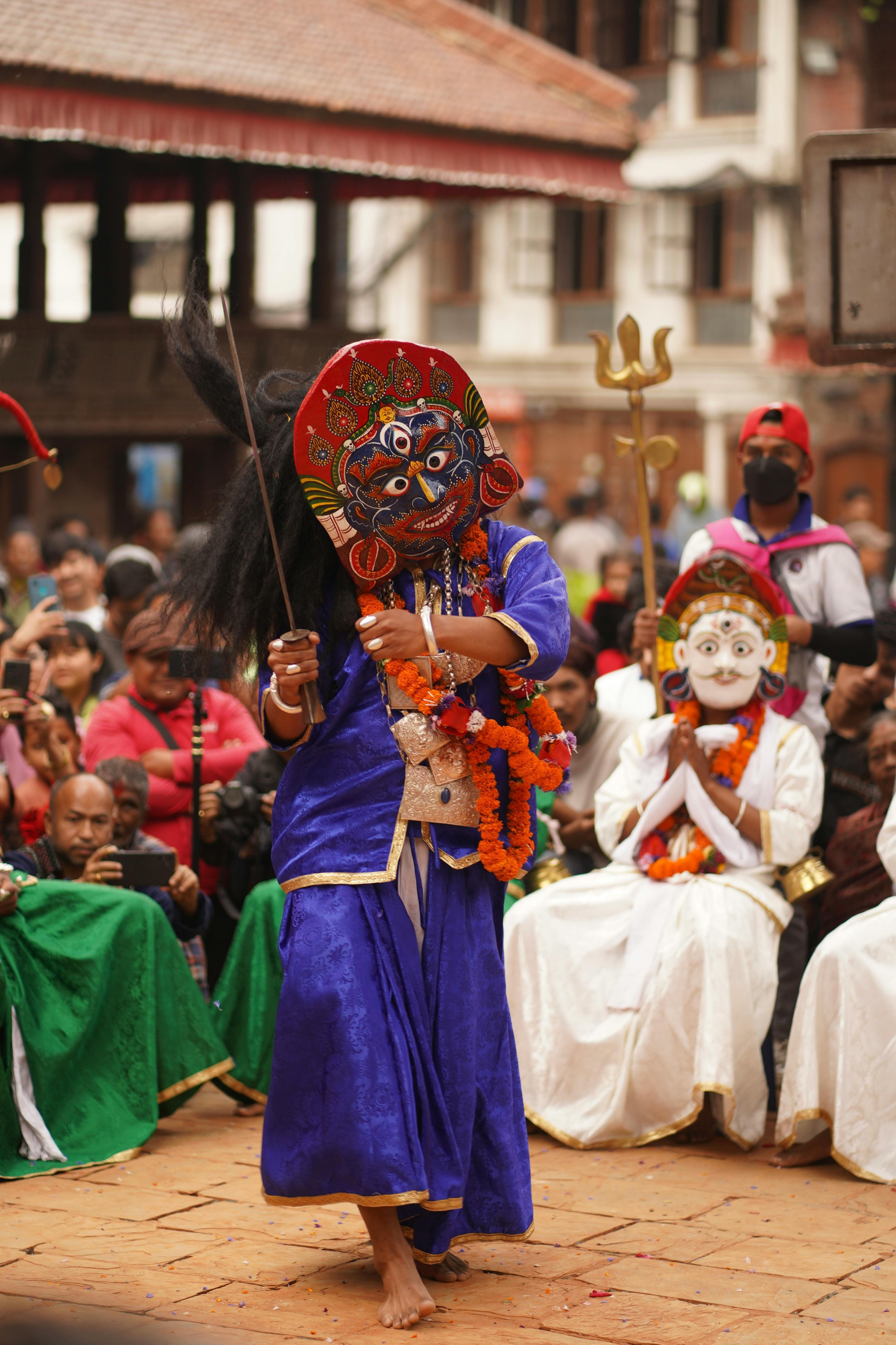 Traditional Masked Dance at Bhaktapur Festival · Free Stock Photo