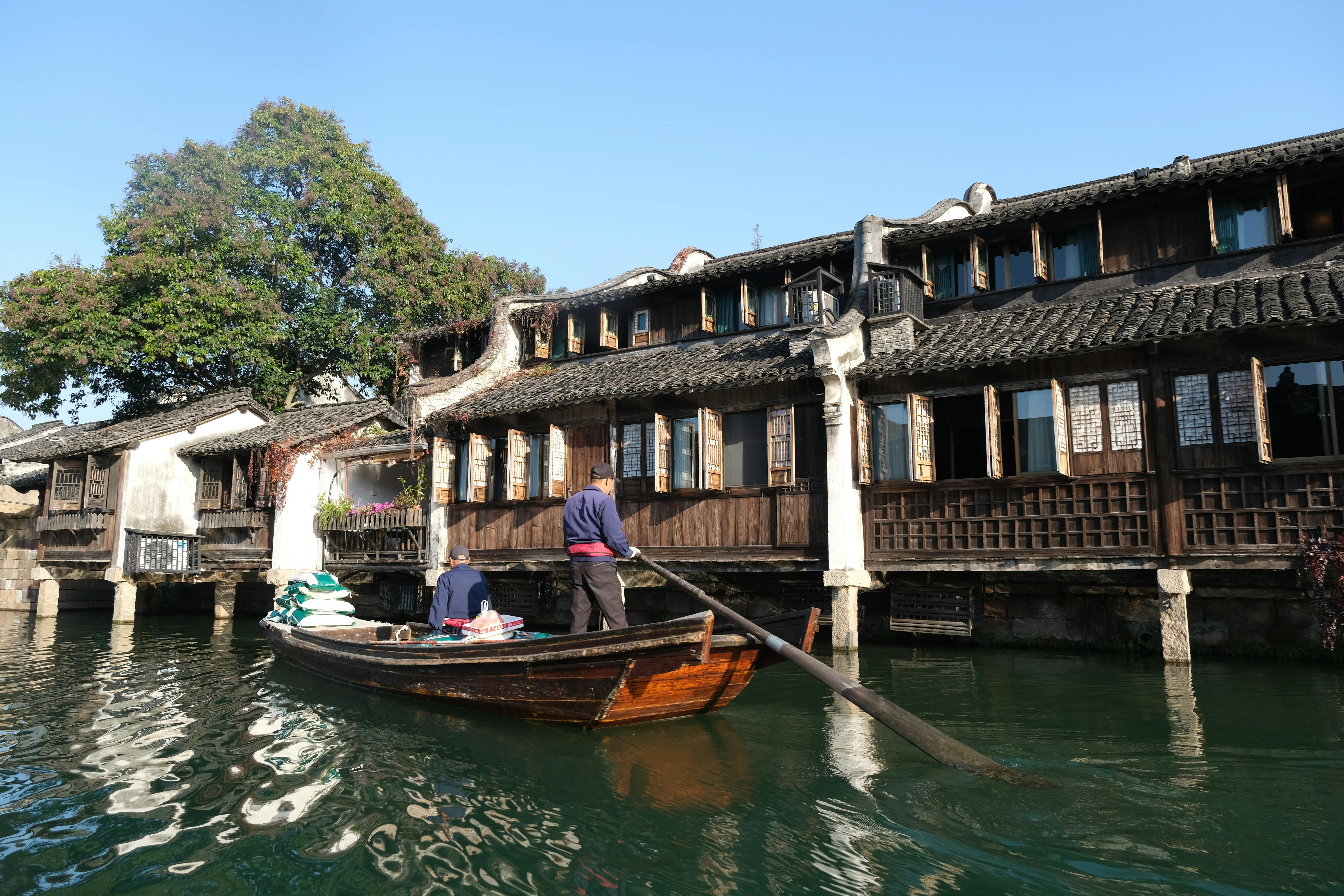 Traditional Chinese Boat on Water Canal · Free Stock Photo
