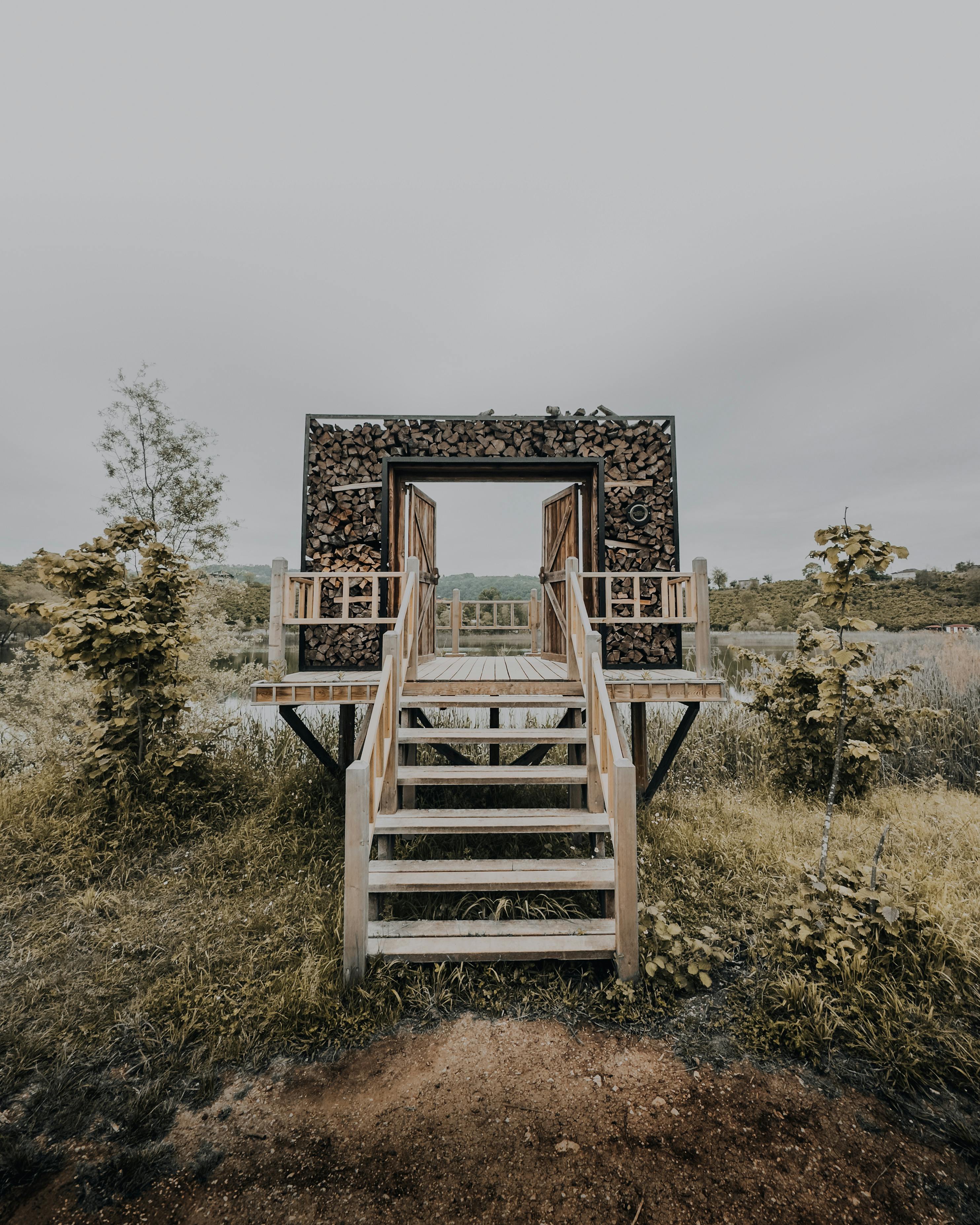 Wooden Cabin Entrance in Rustic Nature Setting · Free Stock Photo