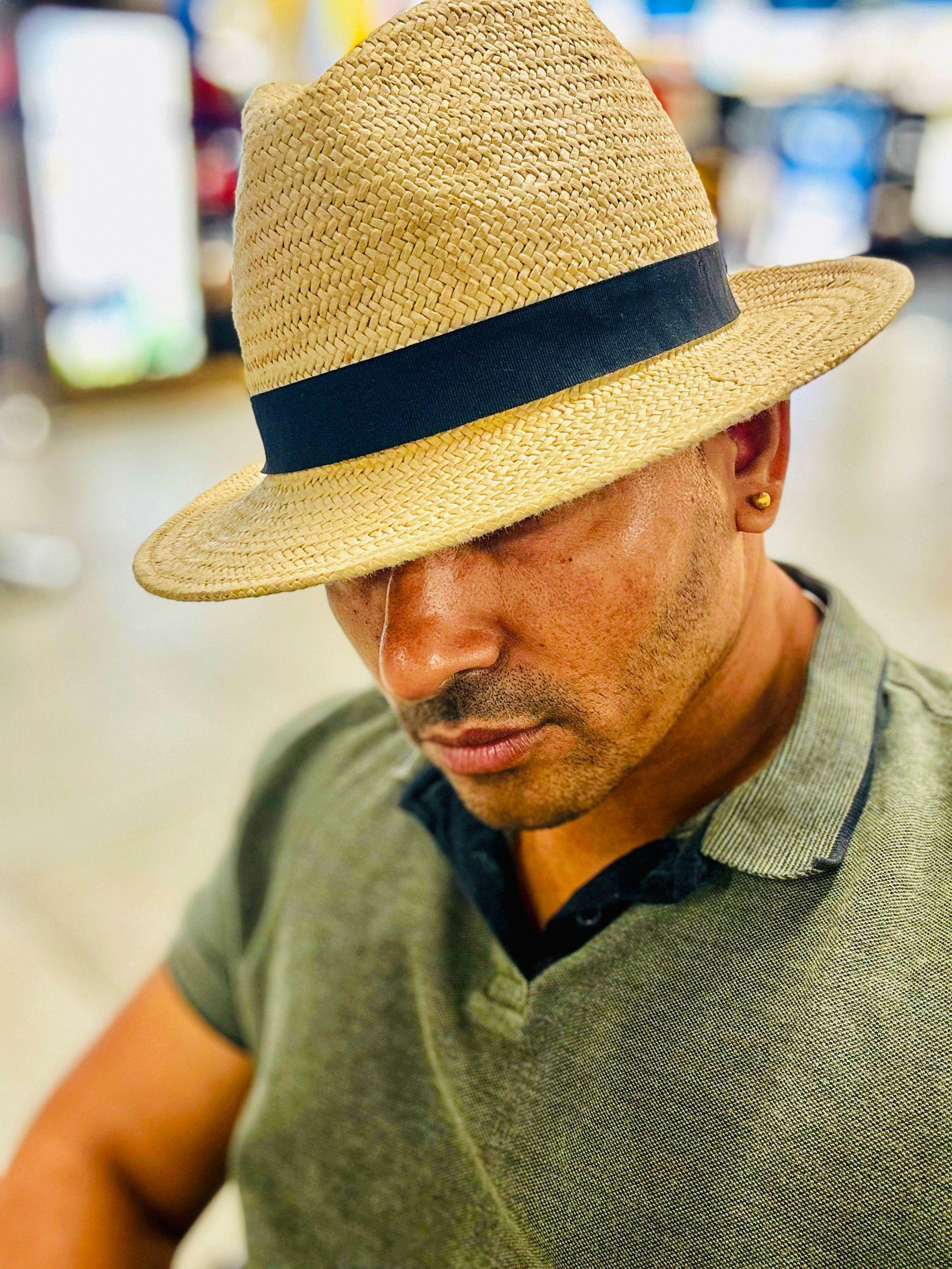 Stylish Man in Straw Hat at Indoor Location · Free Stock Photo