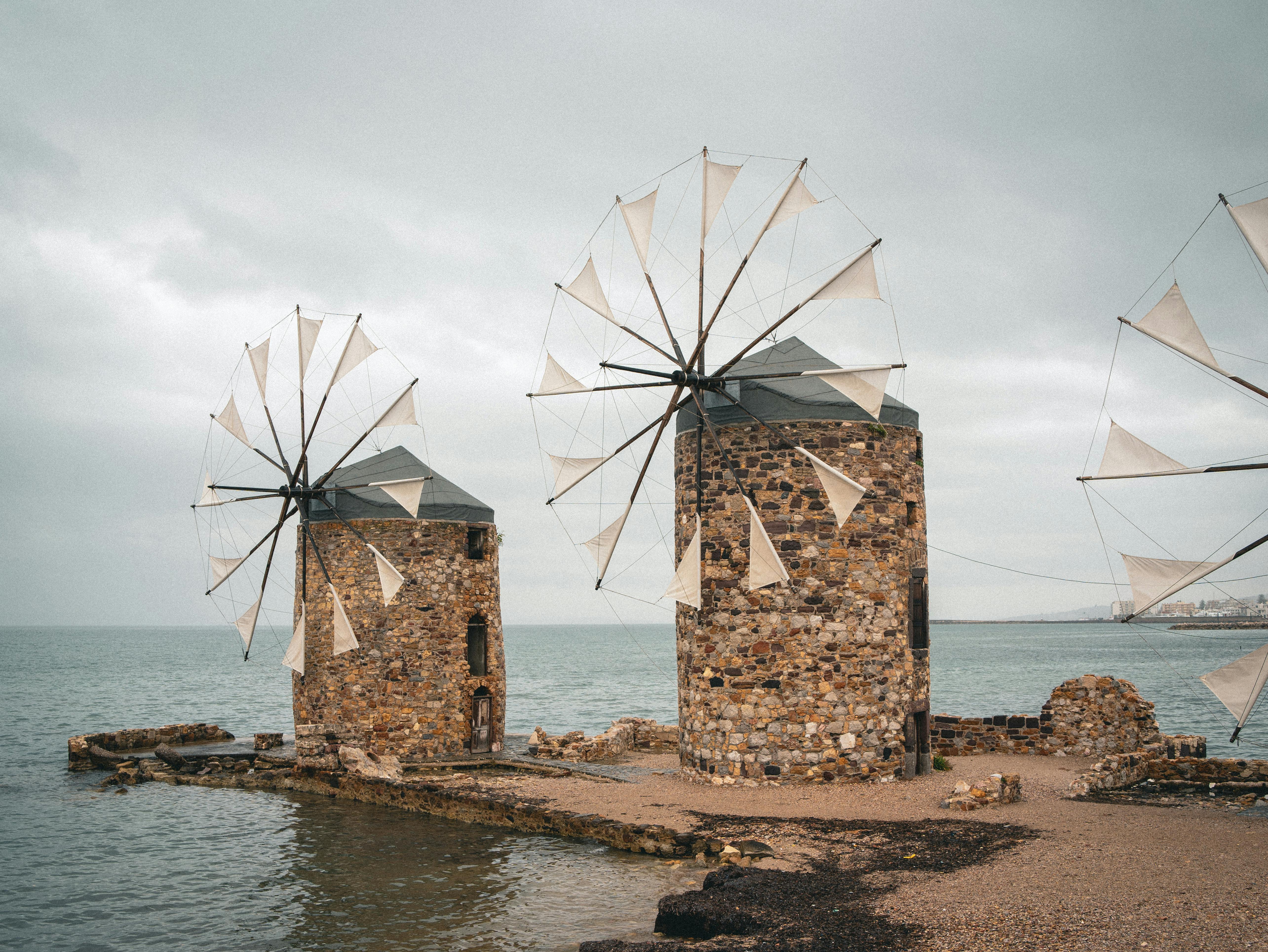 Historic Stone Windmills by the Sea in Chios · Free Stock Photo