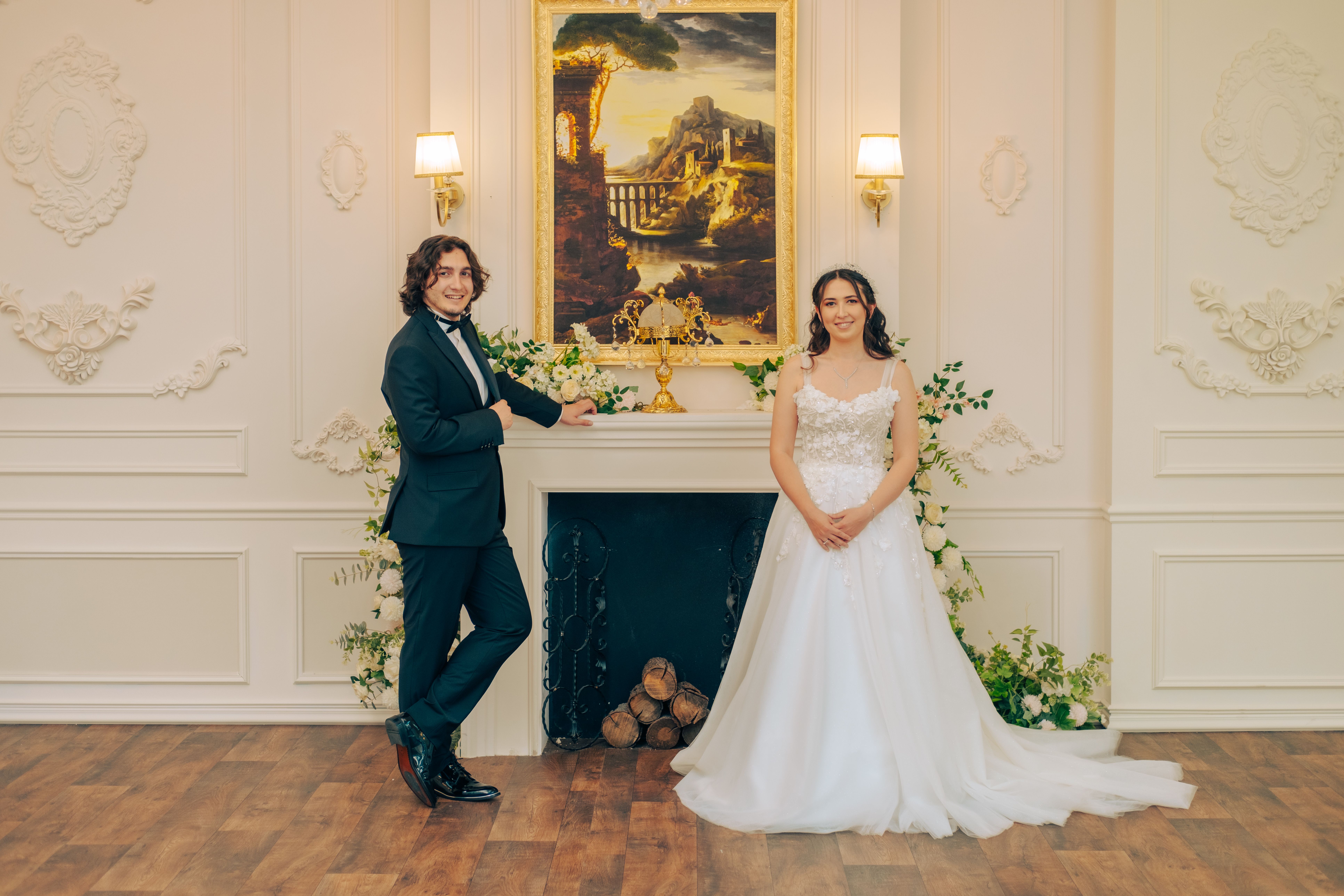 Elegant Indoor Wedding Portrait with Bride and Groom · Free Stock Photo